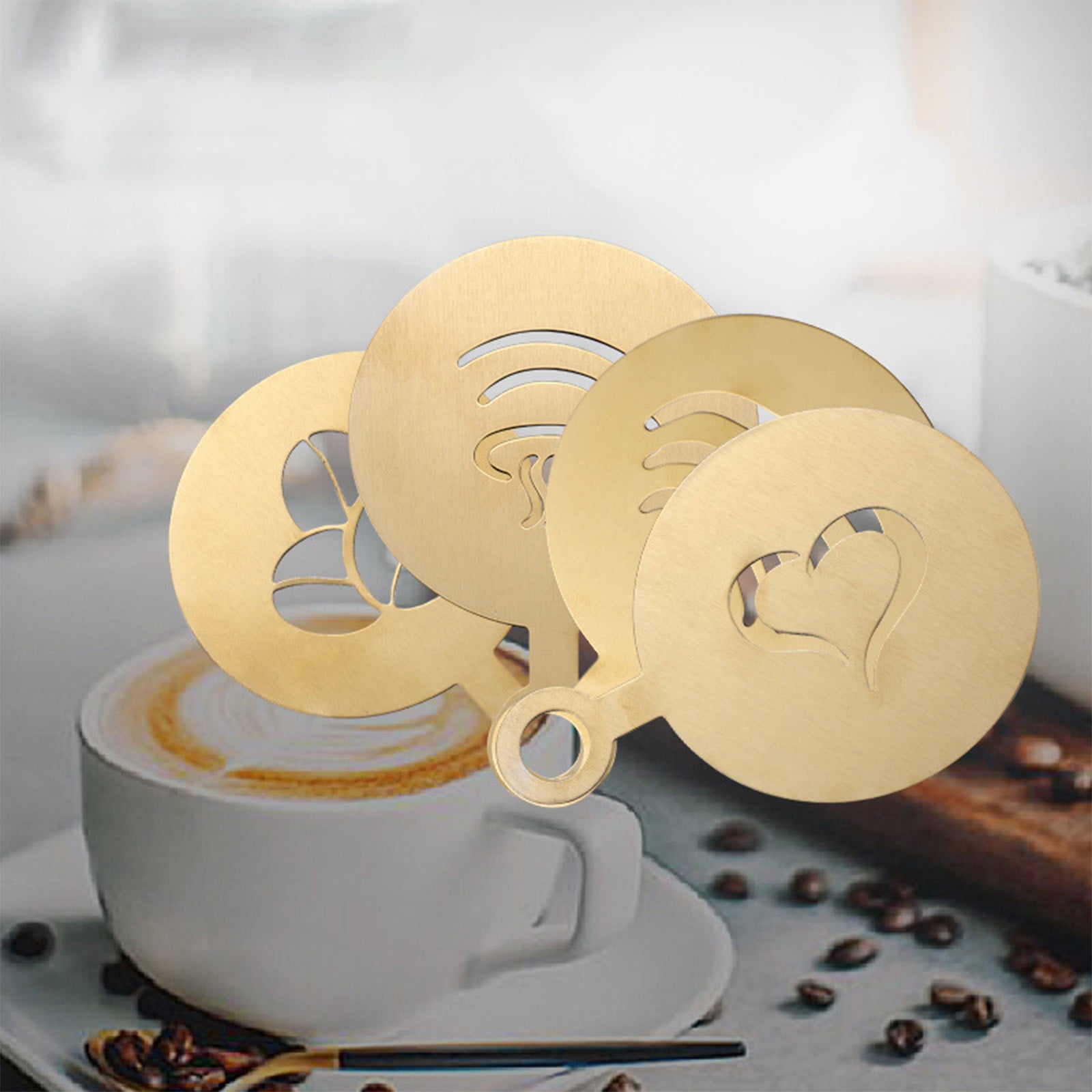 Snmubt 4Pcs Stainless Steel Coffee Decorating Stencils Various Patterns ...