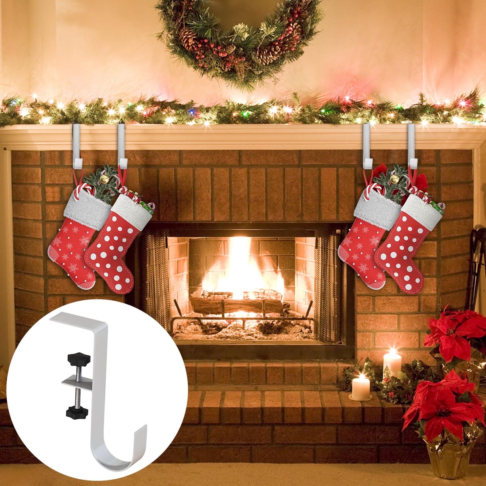 Snmubt Fireplace Stocking And Garland Hanger Adjustable Heavy Duty ...
