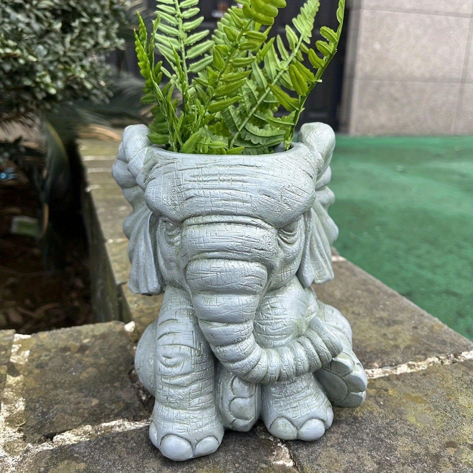 Snmubt Flowers Pot Elephants Statue Concrete Elephants Planter Figurine ...