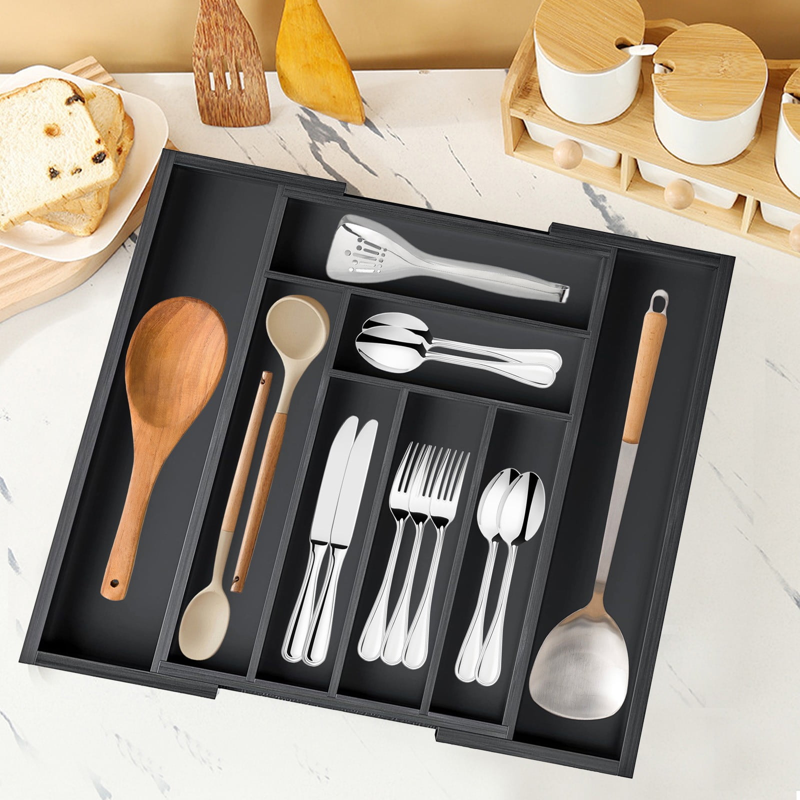 Snmubt Kitchen Knife Storage Box Extendable Knife Fork Dividing And ...