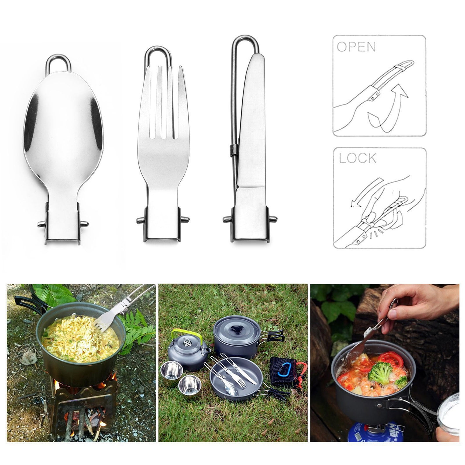 Snmubt Portable Camping Cutlery Multifunctional Folding Outdoor Camping ...