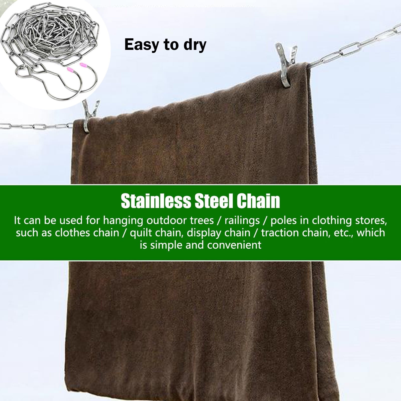 Snmubt Stainless Steel Clothesline Hanging Clothes Chain Balcony Patio ...