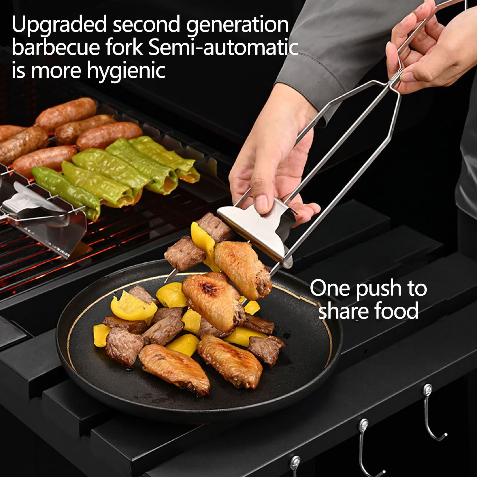 Snmubt Stainless Steel Skewers For Barbecue With Easy Sliding Pusher ...