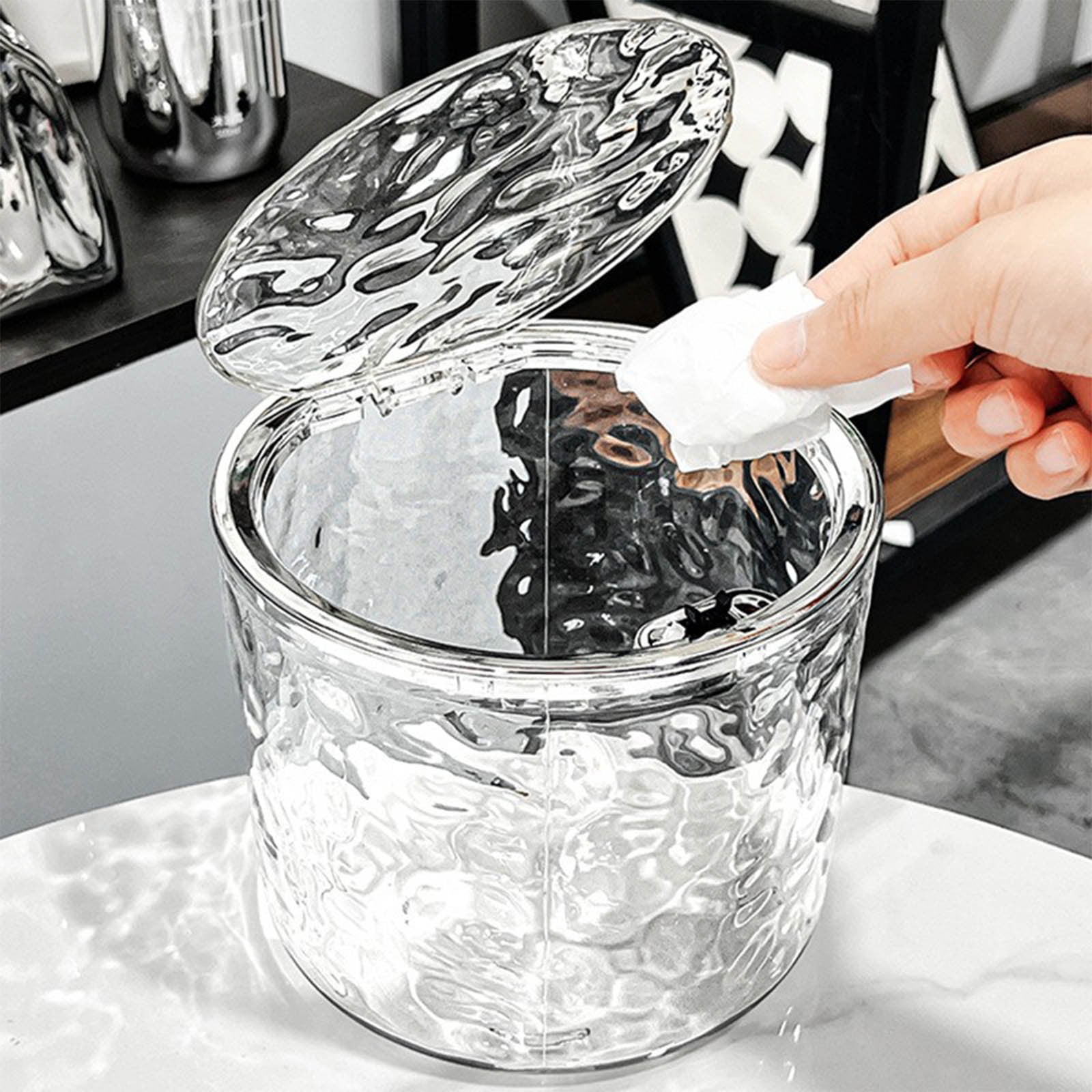 Snmubt Transparent Lid Tabletop Mini Trash Can Compact Garbage Storage ...