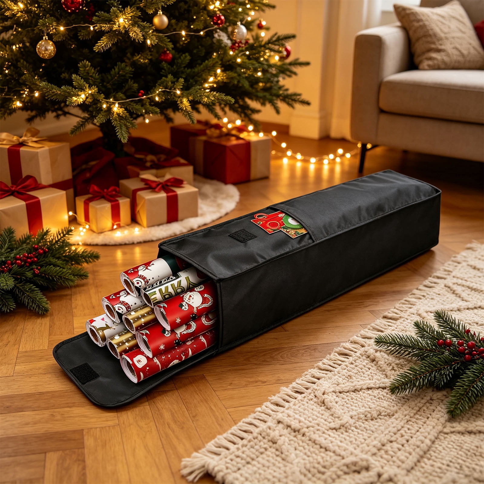 Snmubt Wrapping Paper Storage Bag, Large Gift Wrap Organizer with ...
