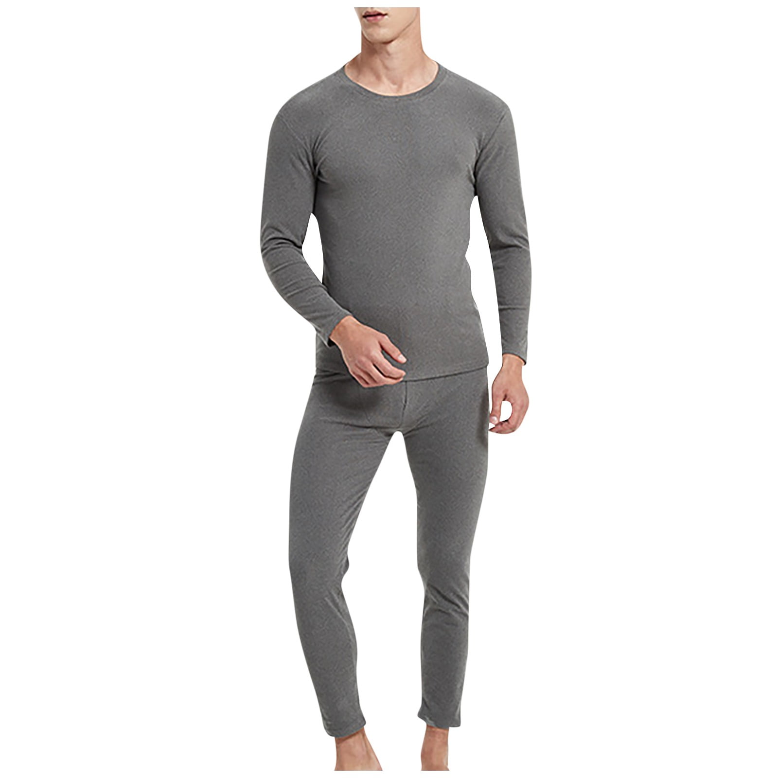 SnnmBlm Long Johns for Men Thermal Elastic Fabric Solid Color Sleeping Base Layer Thermal Crew ...