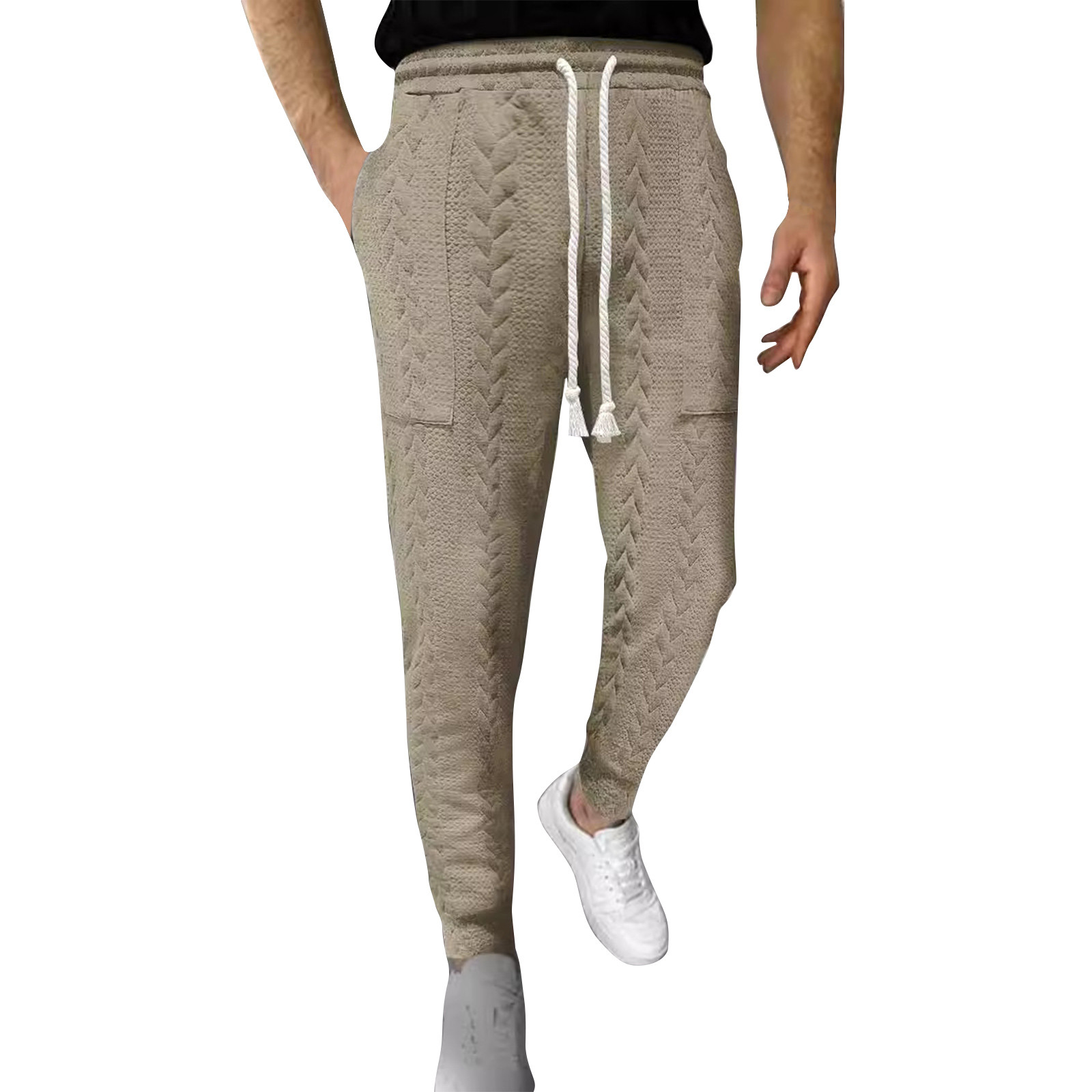 SnnmBlm Mens Solid Chunky Cable Knit Warm Pants Drawstring Slim Fit Rib ...