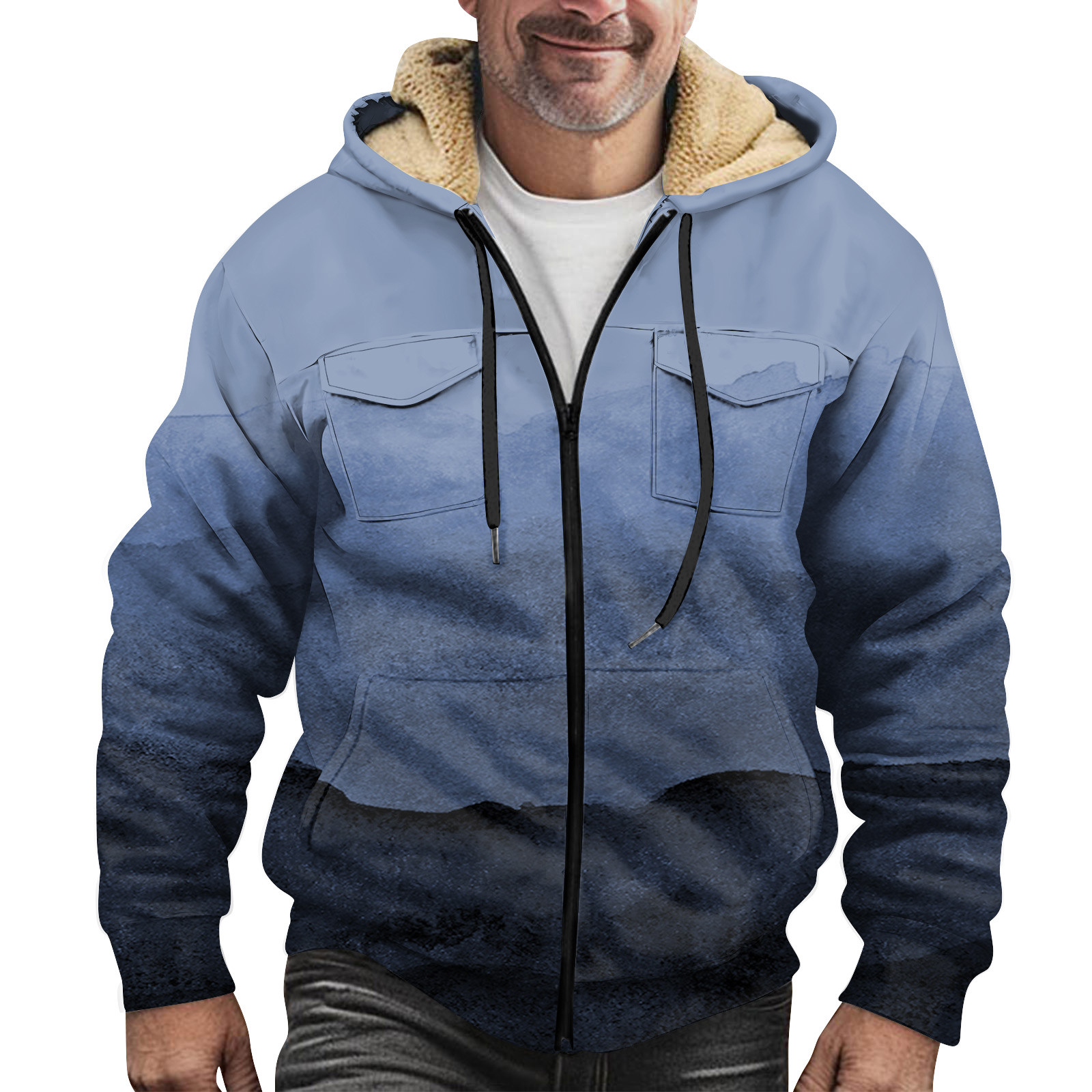 SnnmBlm Mens Winter Coat With Hood Fleece Zip Up Coat Thermal Heavy Windbreaker Casual Vintage ...