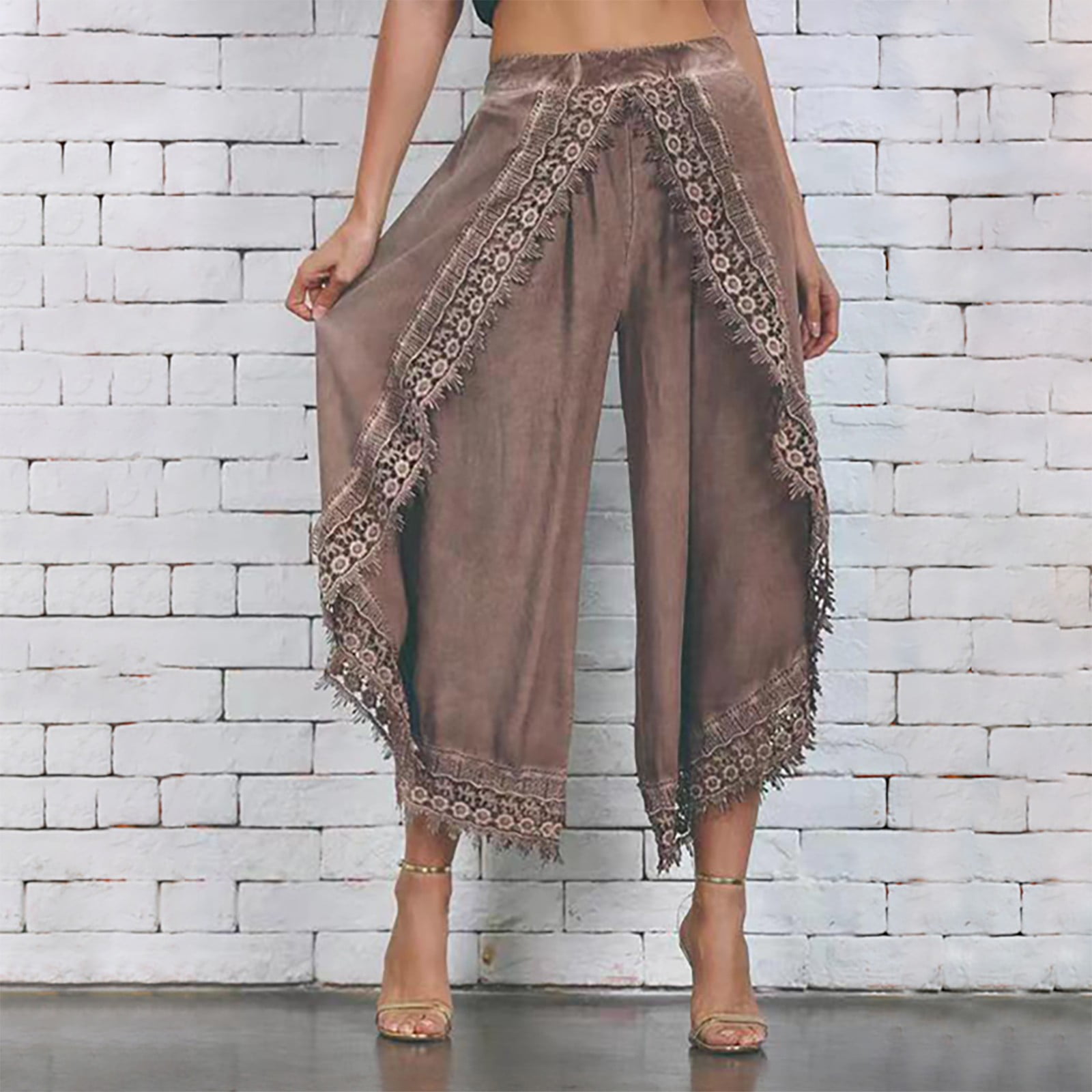 SnnmBlm Palazzo Pants for Women Sexy Casual Lace Trim Harem Pants Baggy ...