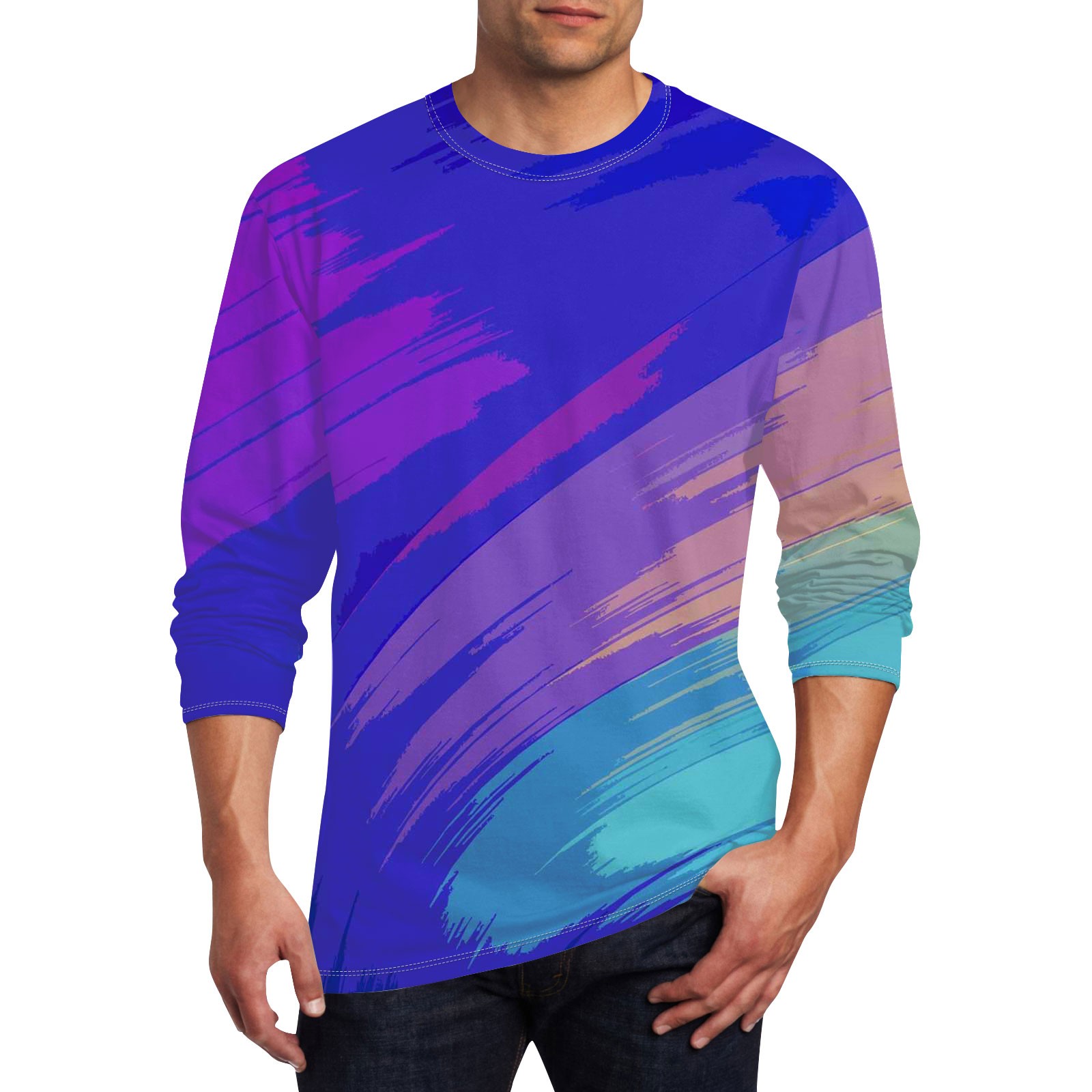SnnmBlm Rainbow Flag Pattern Men Long Sleeve Tee T-Shirt Crewneck Full ...