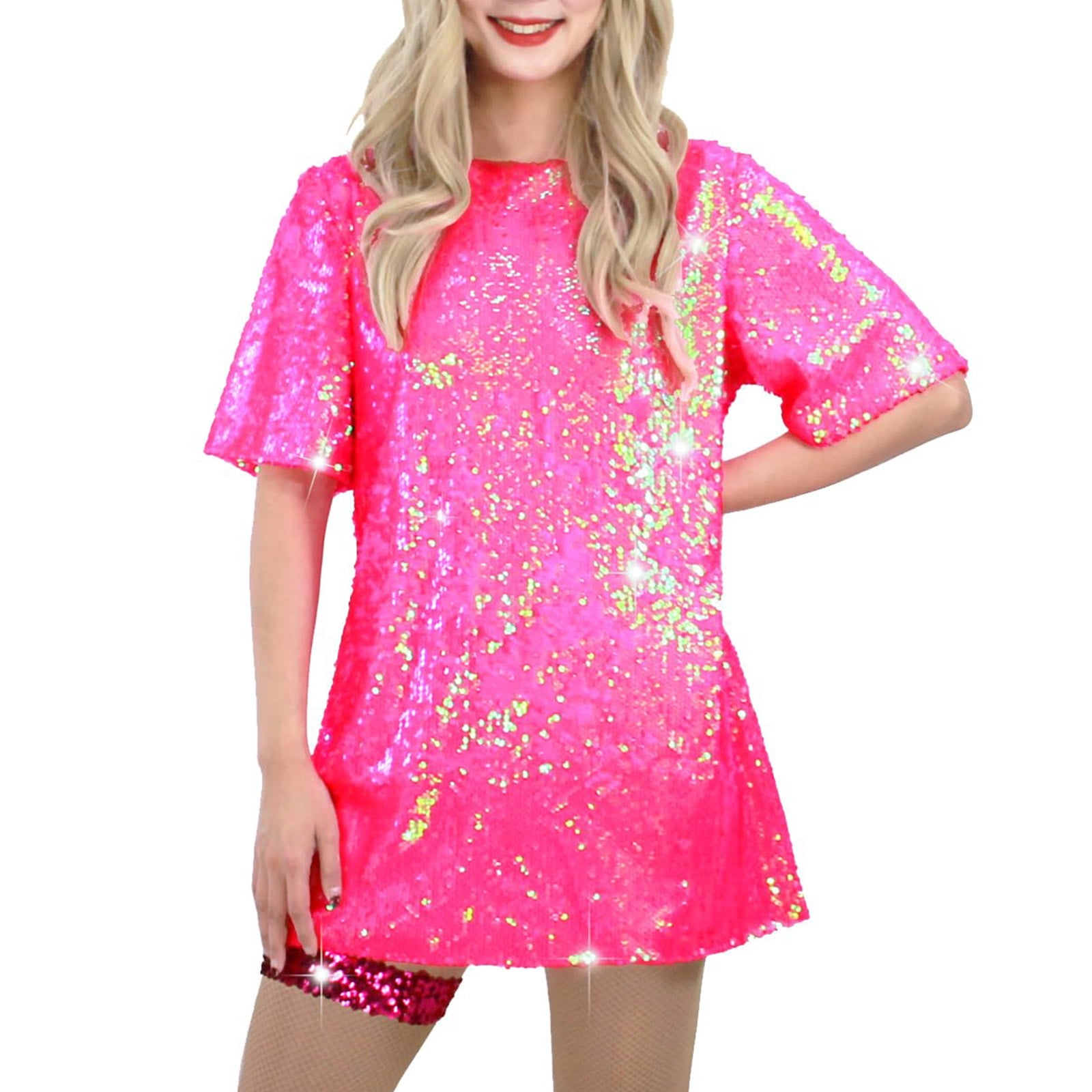SnnmBlm Sparkly Dresses for Women Short Sleeve Sparkly Vibrant Dresses ...