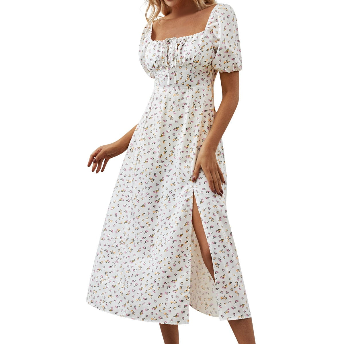 SnnmBlm Women's Puff Sleeve Floral Maxi Dress Elegant Square Neck Boho ...