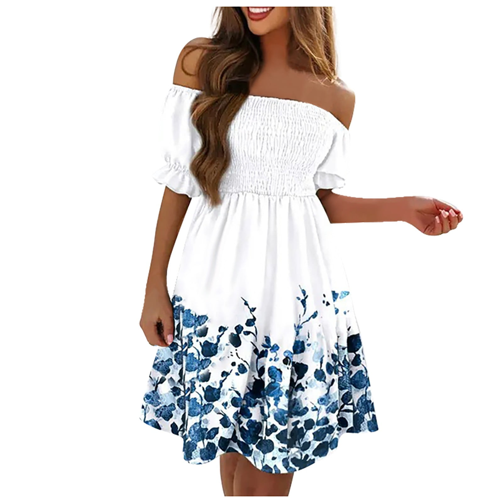 SnnmBlm Women's Summer Dresses Fashion One Neck Short Gradient Printed ...