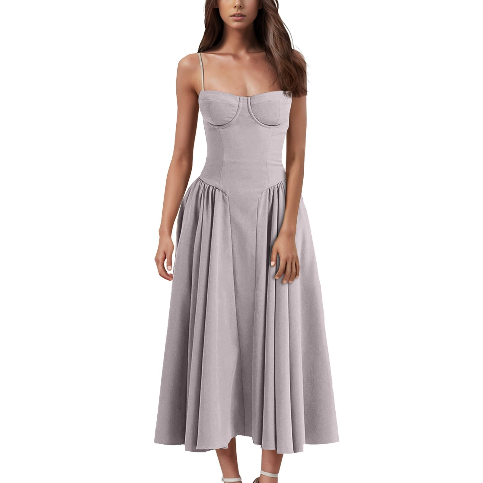 SnnmBlm Womens 2024 Corset Dress Elegant Spaghetti Strap Bustier Midi ...