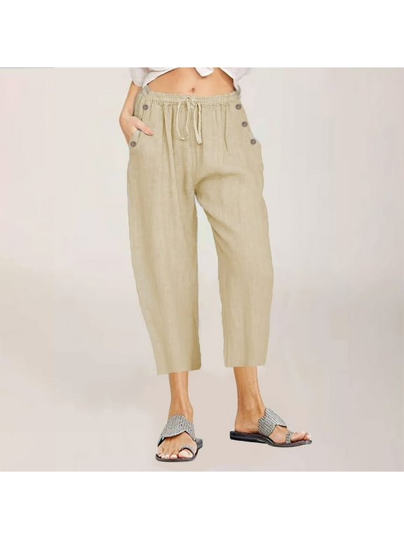 Dyegold Capris For Women Plus Size Summer Casual Wide Leg Cropped Pants Stretch Pull On Loose ...