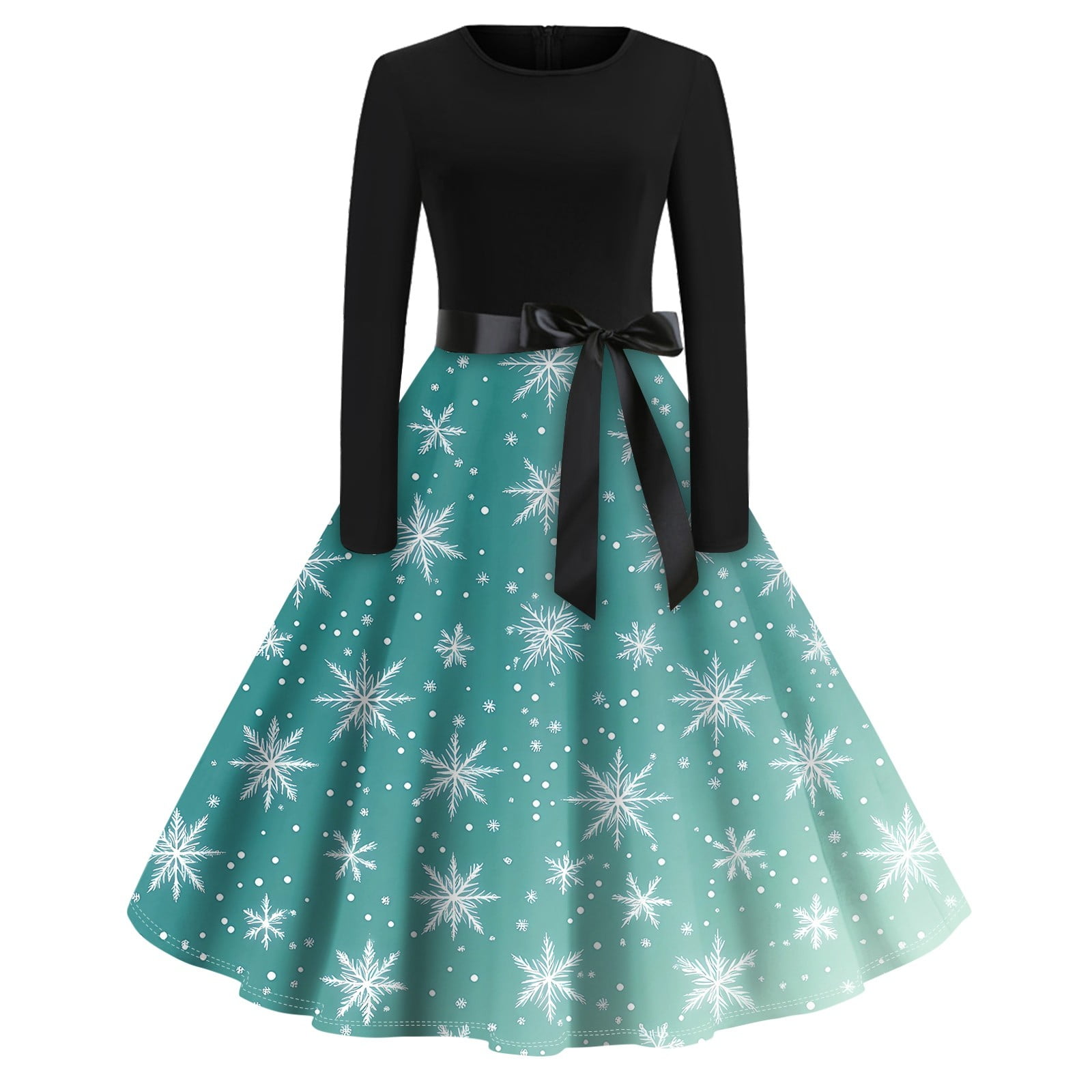 SnnmBlm Womens Plus Christmas Dresses Long Sleeve 1950s Retro Party ...