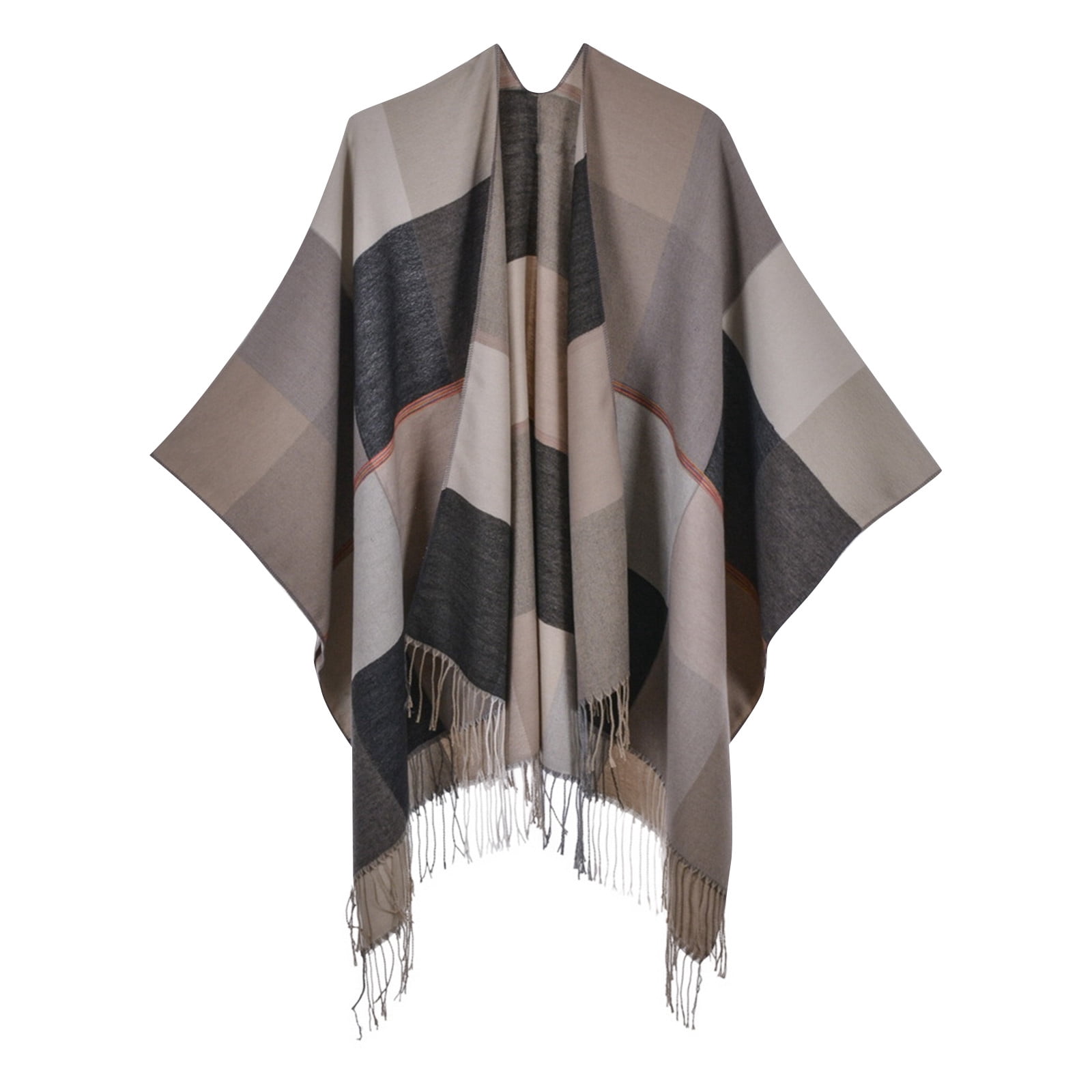 SnnmBlm Womens Travel Plaid Shawl Wrap Open Front Poncho Cape for Fall ...