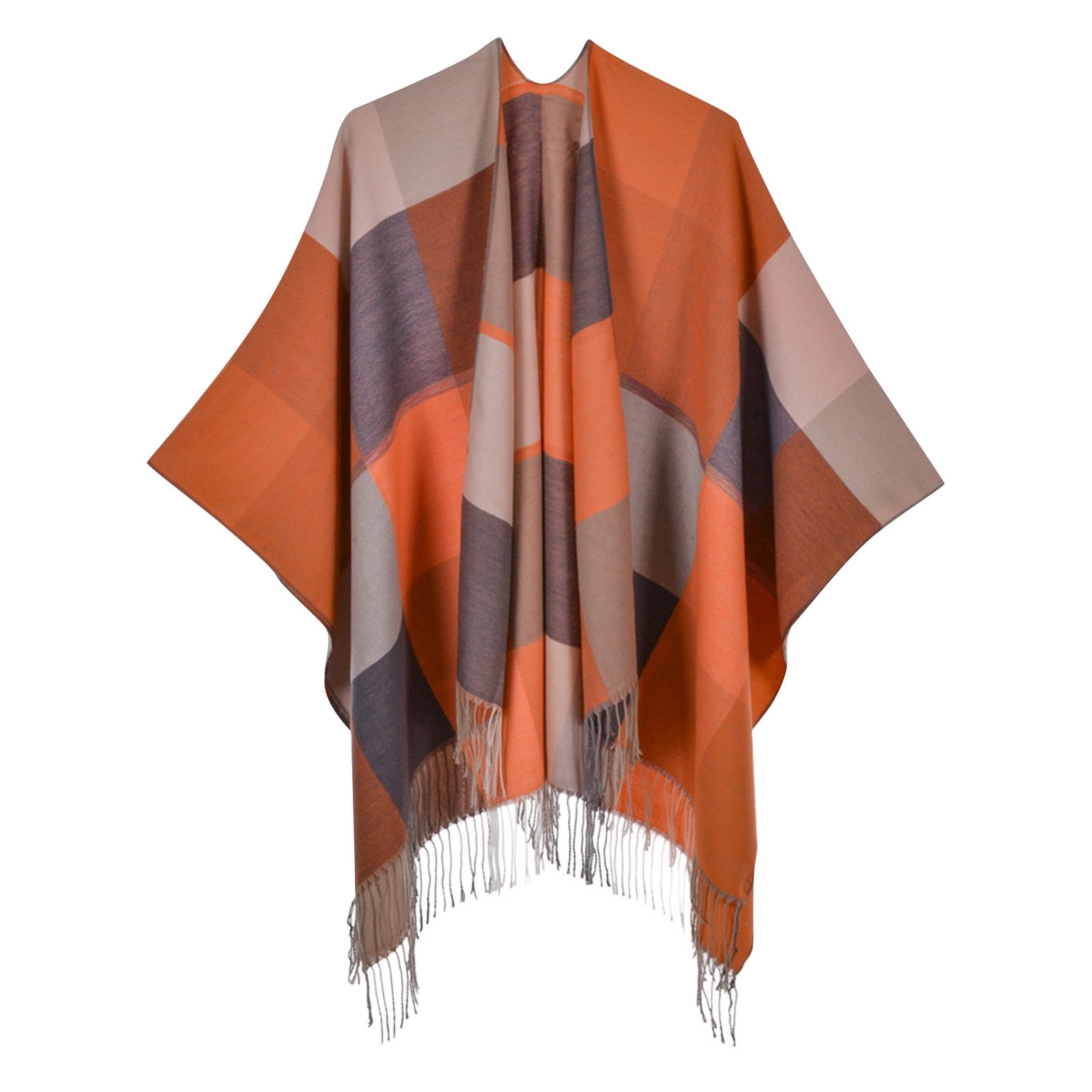 SnnmBlm Womens Travel Plaid Shawl Wrap Open Front Poncho Cape for Fall ...