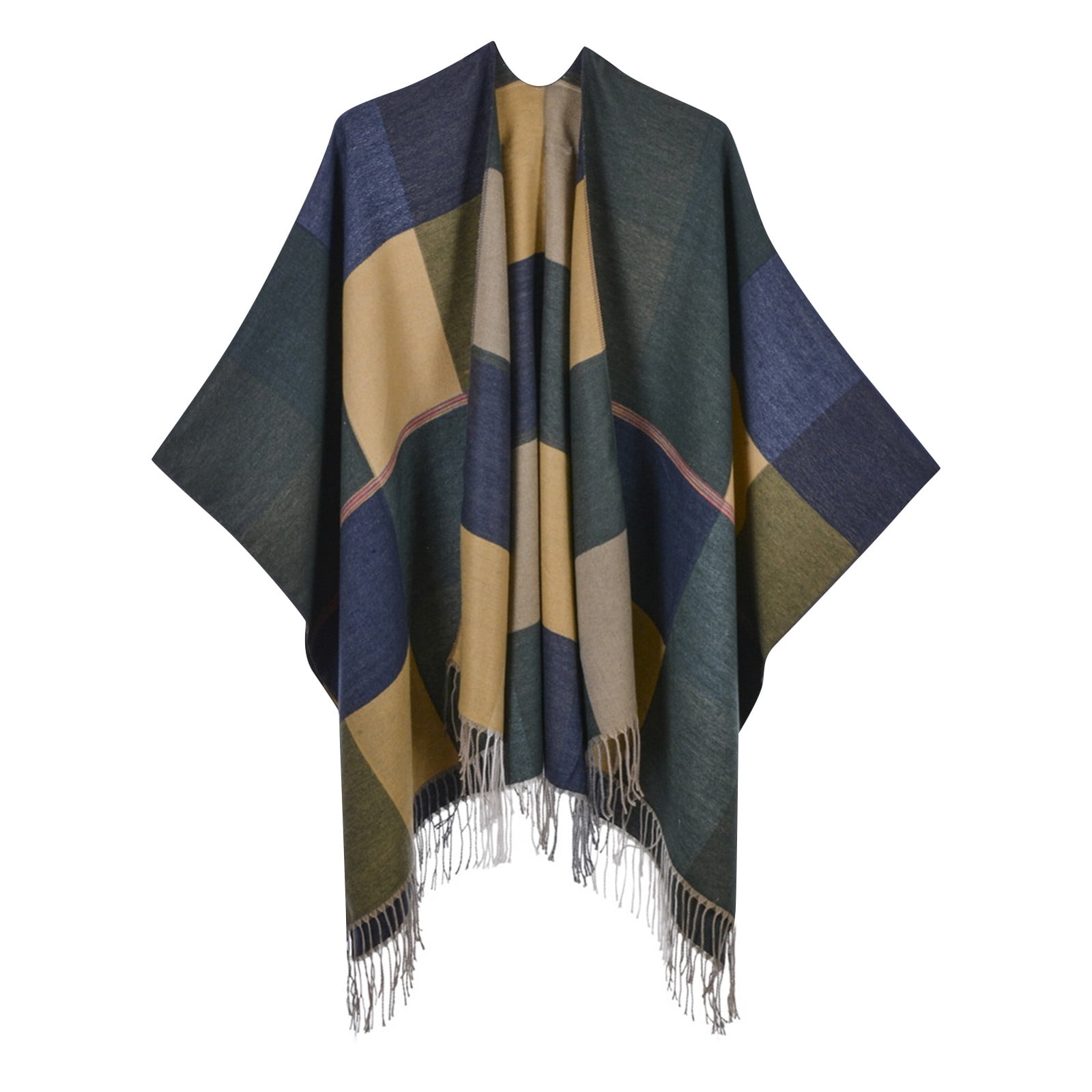 SnnmBlm Womens Travel Plaid Shawl Wrap Open Front Poncho Cape for Fall ...
