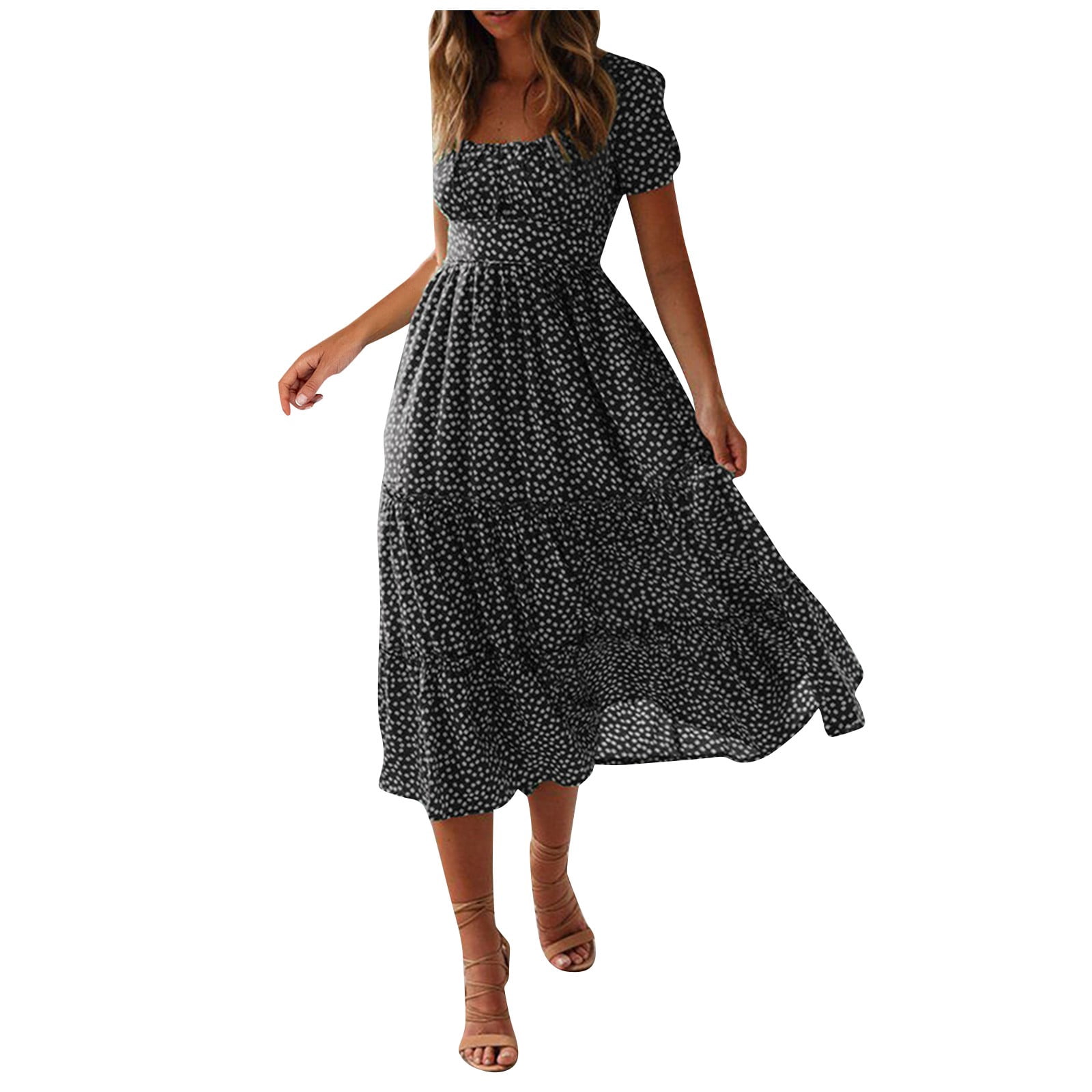 SnnmBlm womens beach vacation summer dresses polka dot high waist ...