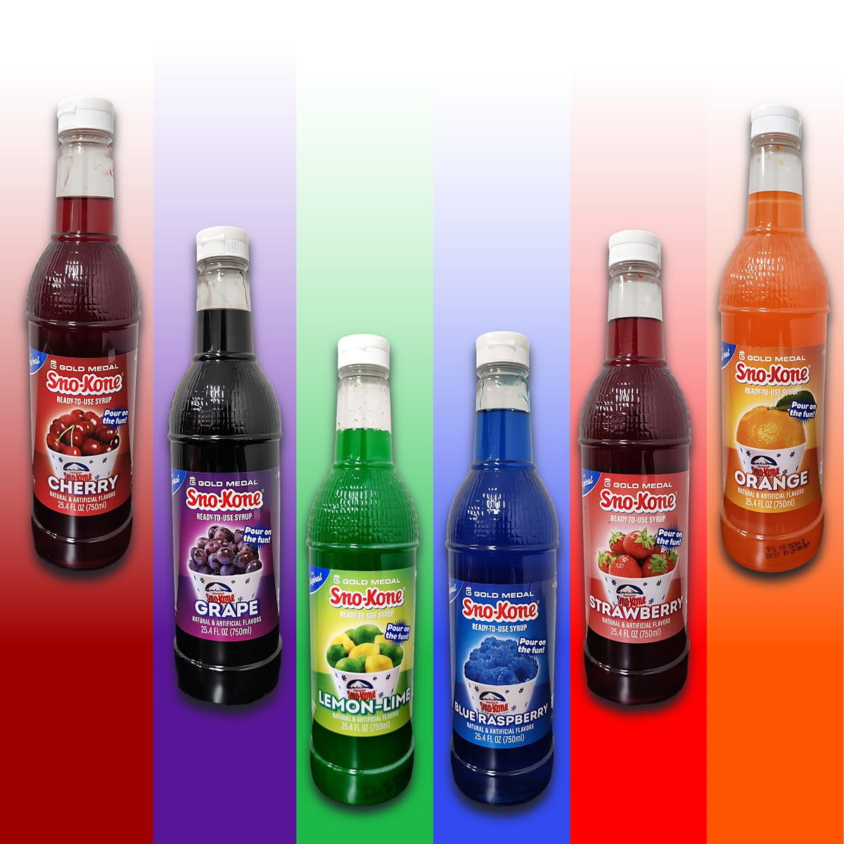 Sno-Cone Syrup - Assorted SAF21 6 Flavors - Cherry, Grape, Blue ...