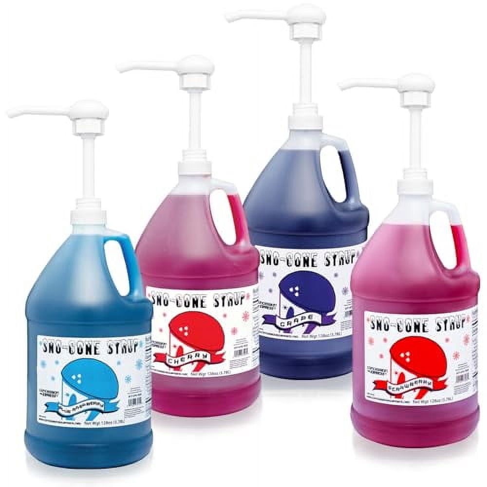 Sno-Cone Syrups - Four Gallons with Pumps (Blue Raspberry-Cherry-Grape ...