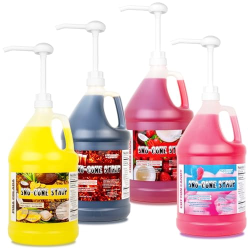 Sno-Cone Syrups - Four Gallons with Pumps (Cola-Cotton Candy-Pina ...