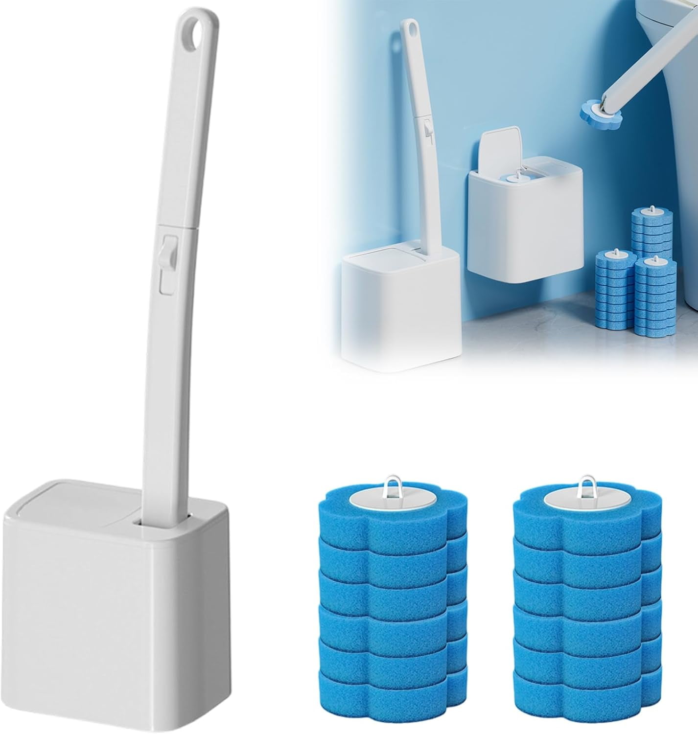 Snofid Disposable Toilet Brush, Use and Throw Away Toilet Cleaner with Long-Lasting Ocean Lemon ...