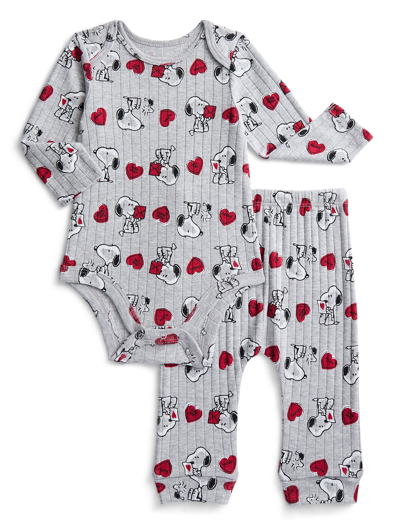 Peanuts Snoopy Baby Girls Valentine's Day Long Sleeve Bodysuit with ...