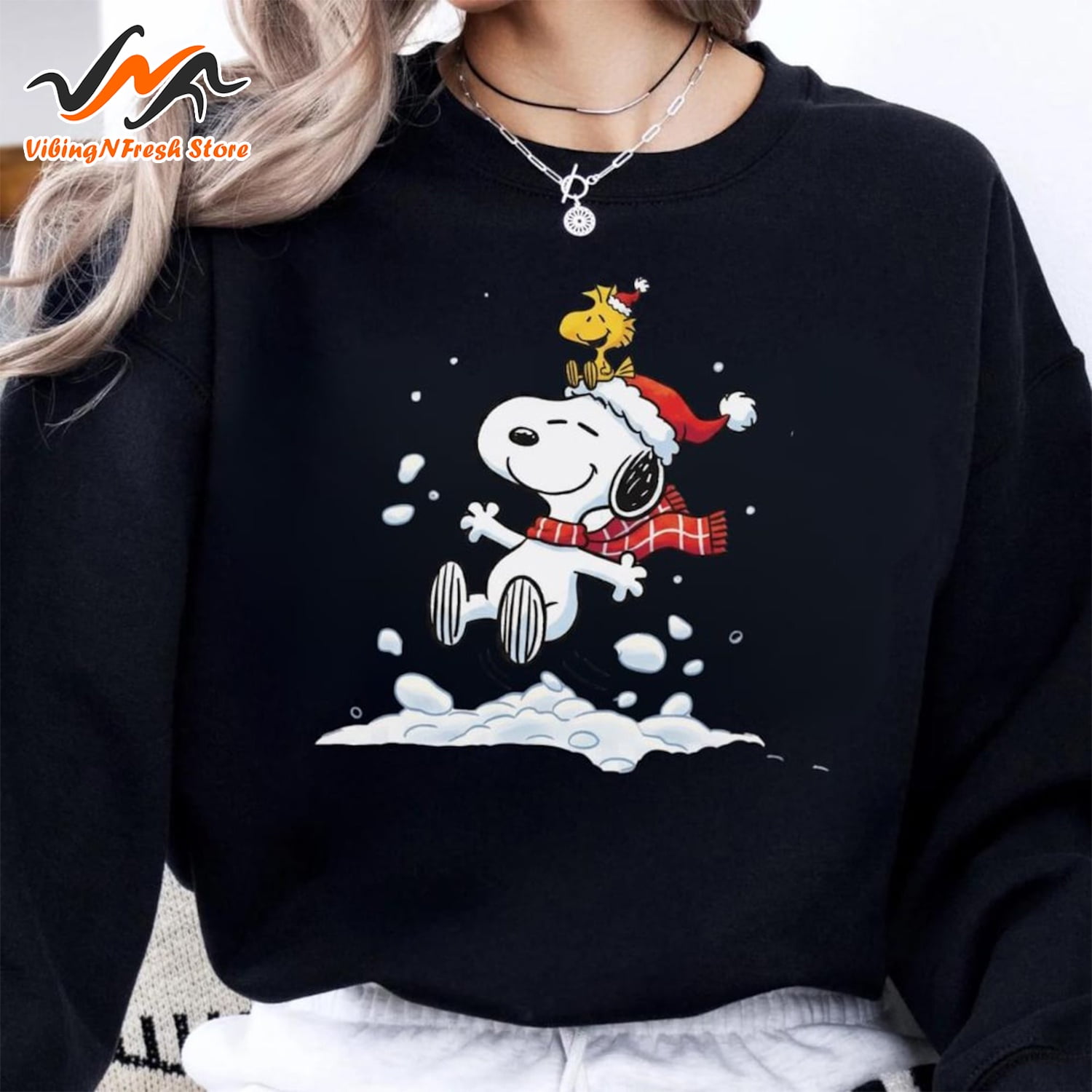 Snoopy Christmas Sweatshirt, Cute Holiday Dog Tee, Festive Santa Hat ...