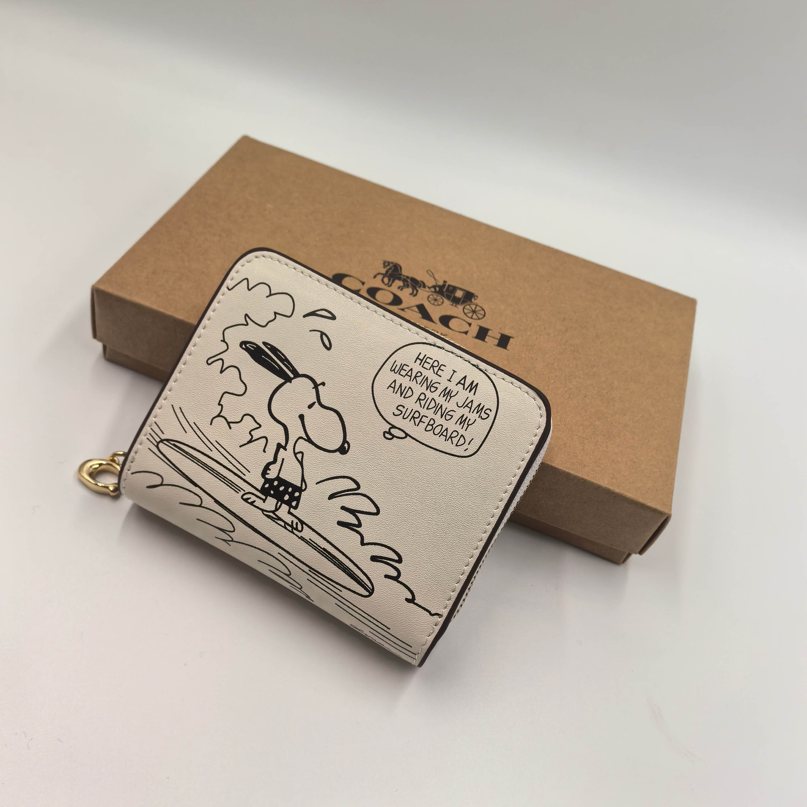 Snoopy Edition Coach Graffiti Custom Pattern Medium Zip Around Wallet ...