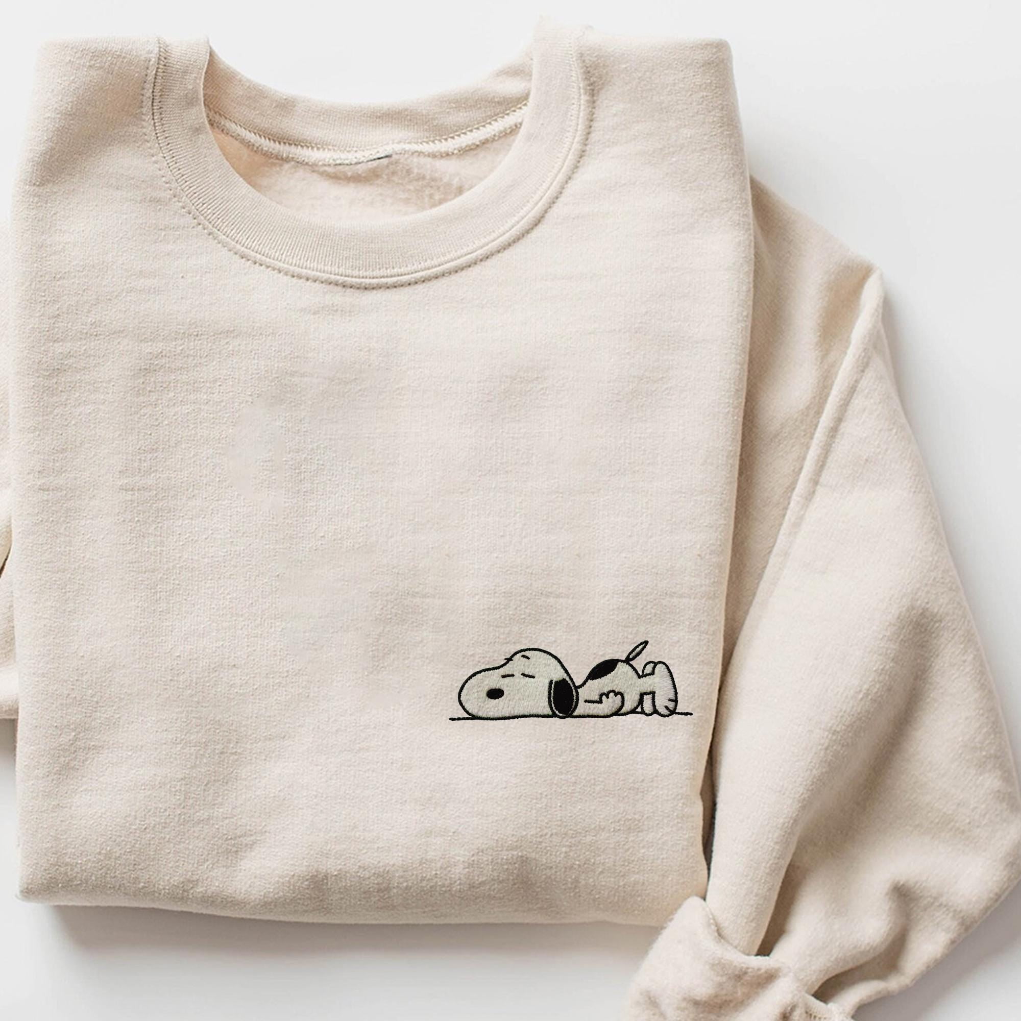 Snoopy Embroidered Sweatshirt, Cute Sleeping Snoopy T-Shirt, Minimalist ...