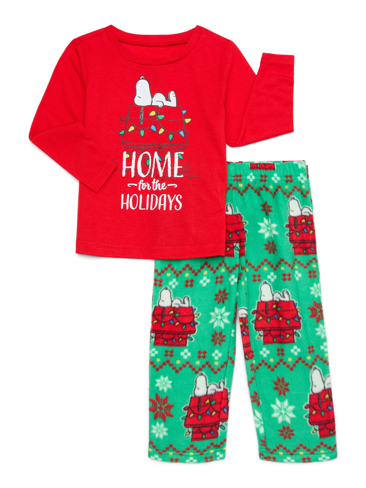Peanuts Toddlers’ Snoopy Home for the Holidays Matching Family Pajama Set, 2-Piece, Sizes 2T-5T ...
