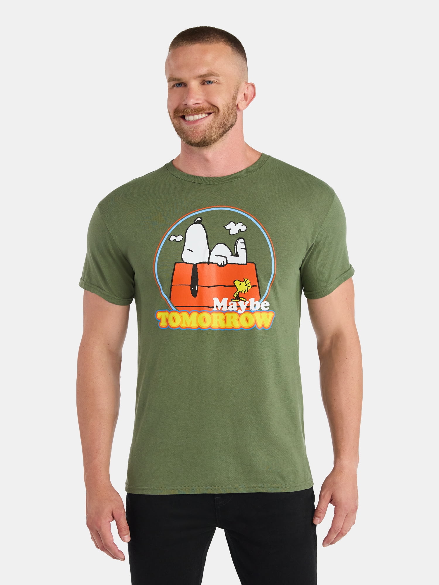 Snoopy Men's and Big Men's Cotton Maybe Tomorrow Graphic Tee, Sizes S ...