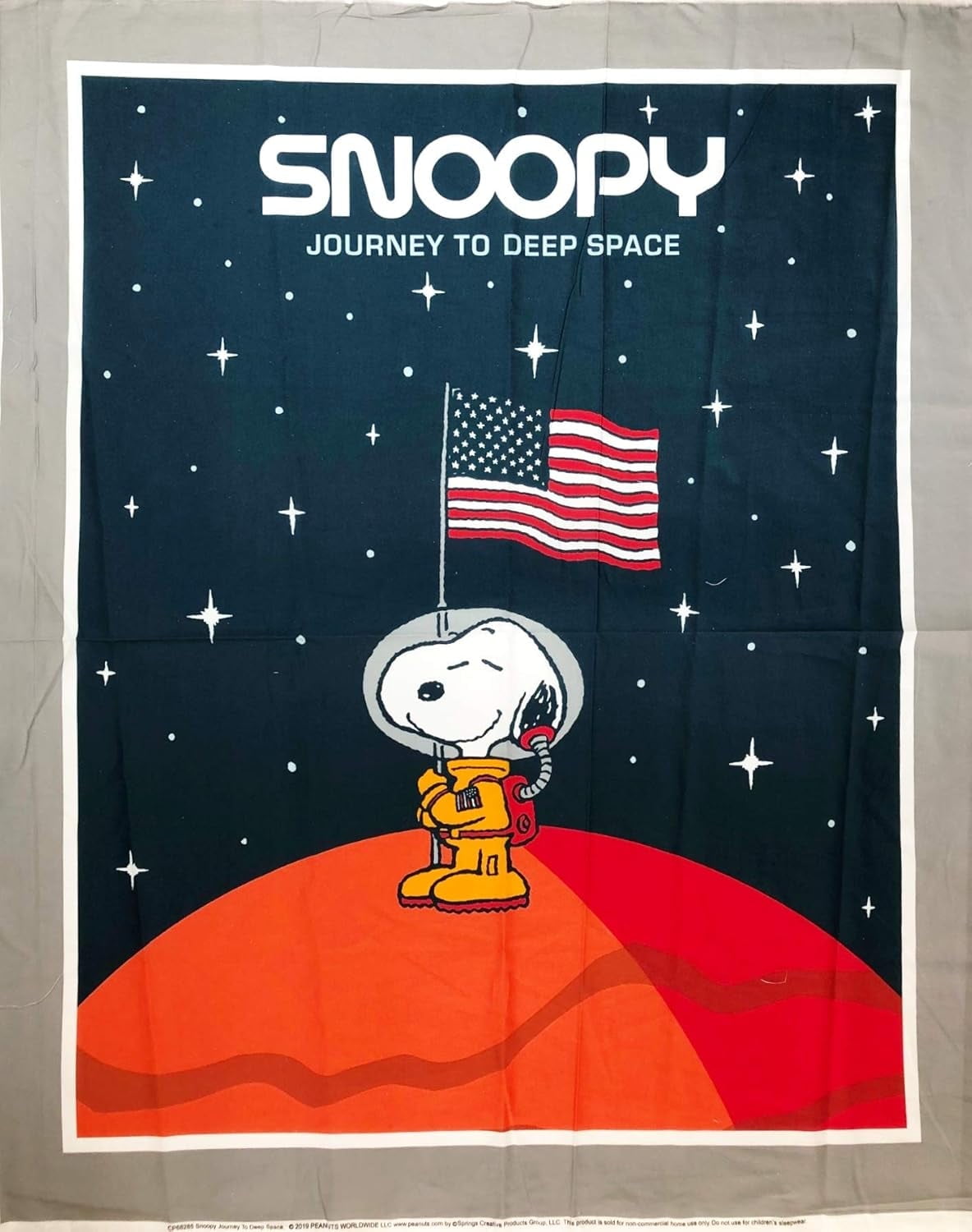 Snoopy on the Moon Astronaut Journey to Deep Space Cotton Fabric Panel ...