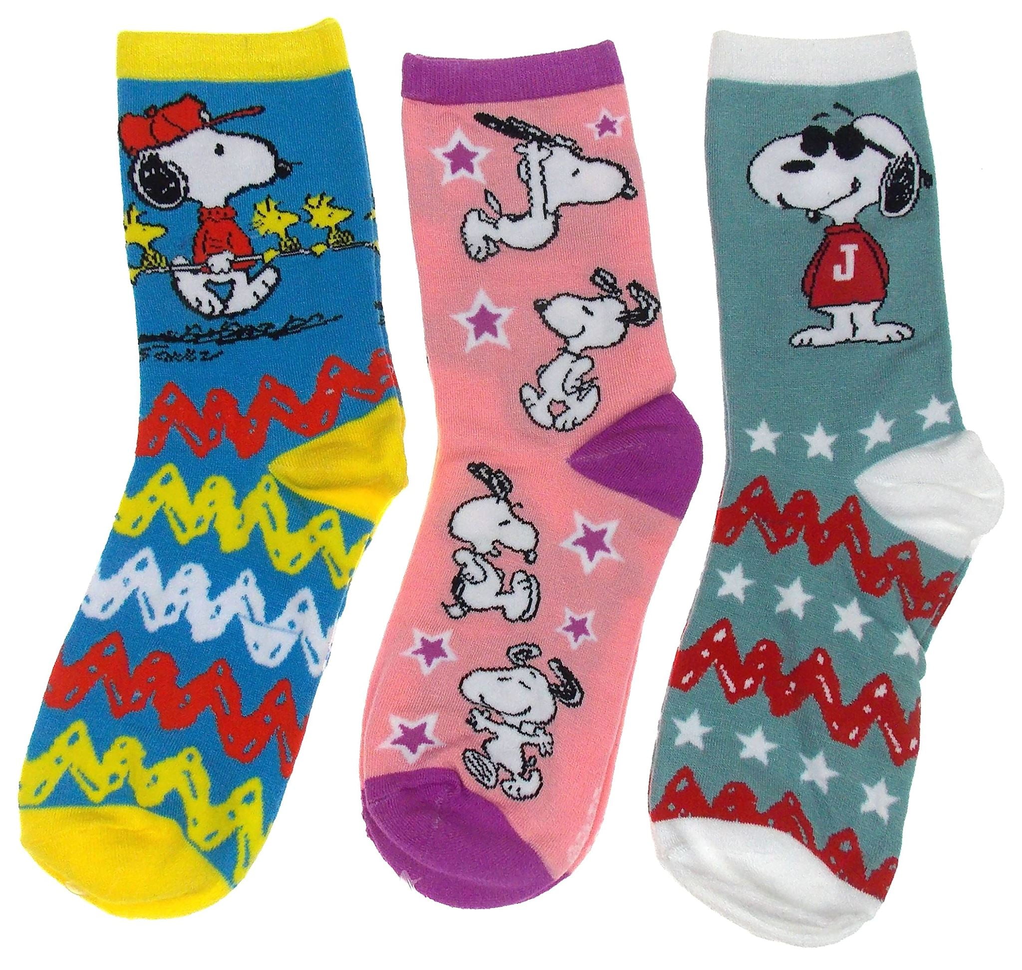 Snoopy Peanuts Crew Socks Bundle - Three Pairs Women's One Size Fits ...