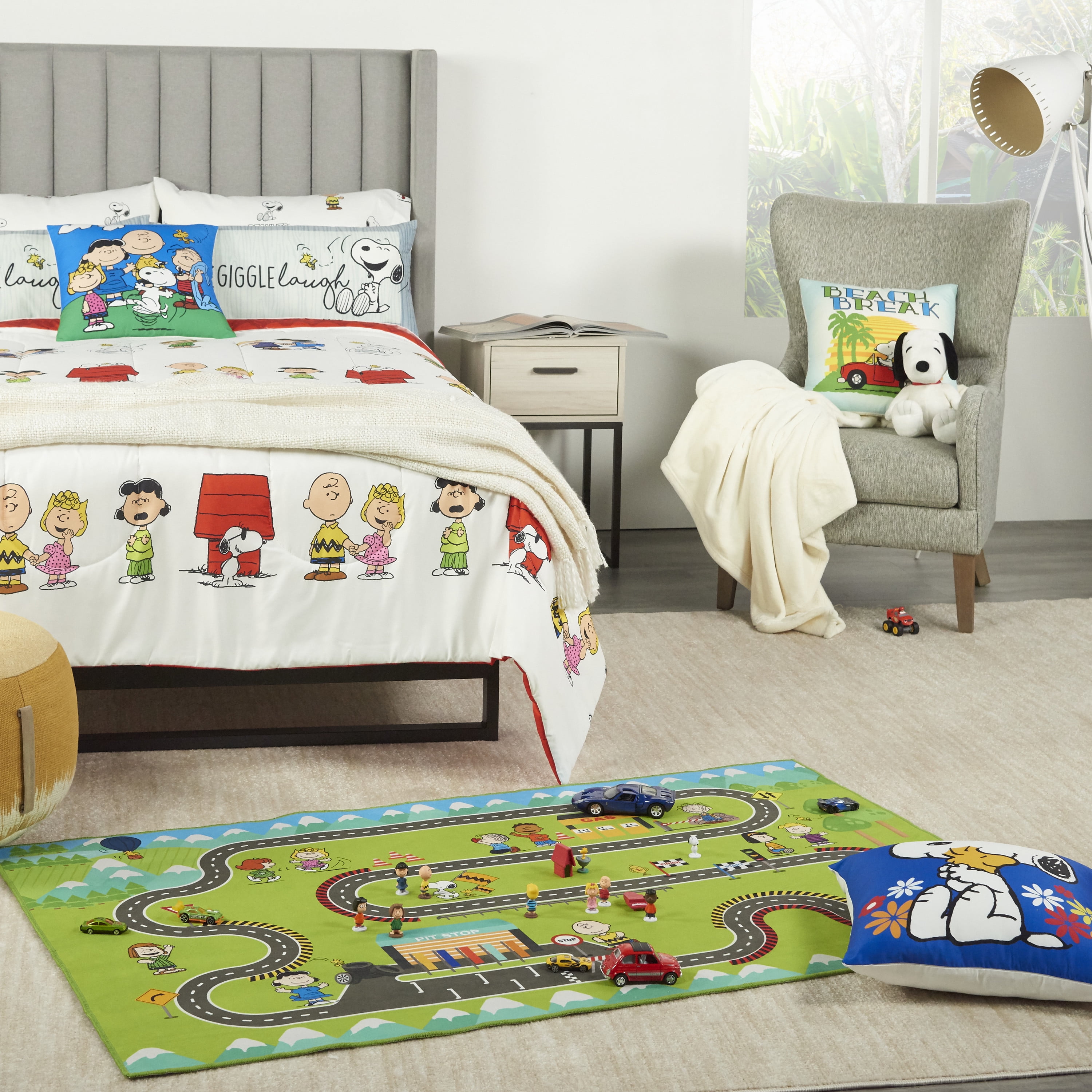 Snoopy Peanuts Race Track Cars Machine Washable Kids Area Rug - 3'3" x ...