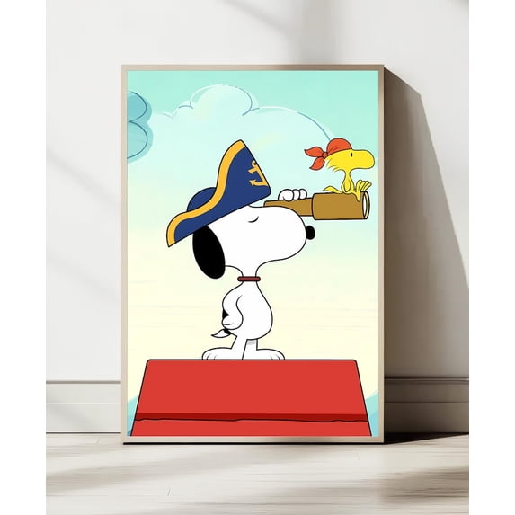 Snoopy Pirate Ship Poster – Cartoon Dog Captain with Telescope Cute ...