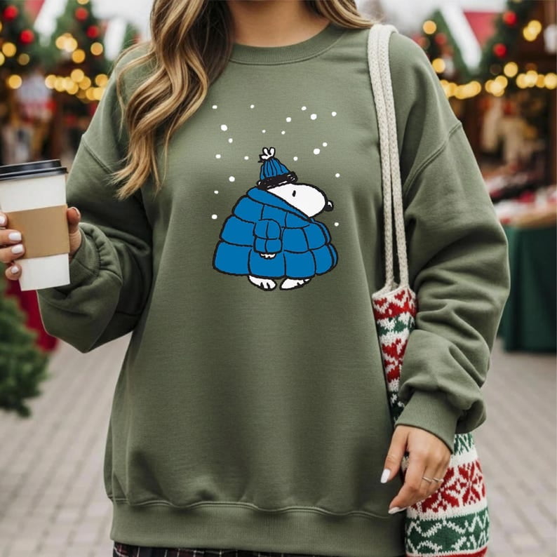 Snoopy Puffer Sweatshirt, Peanuts Winter Sweater, Holiday Snoopy Gift ...