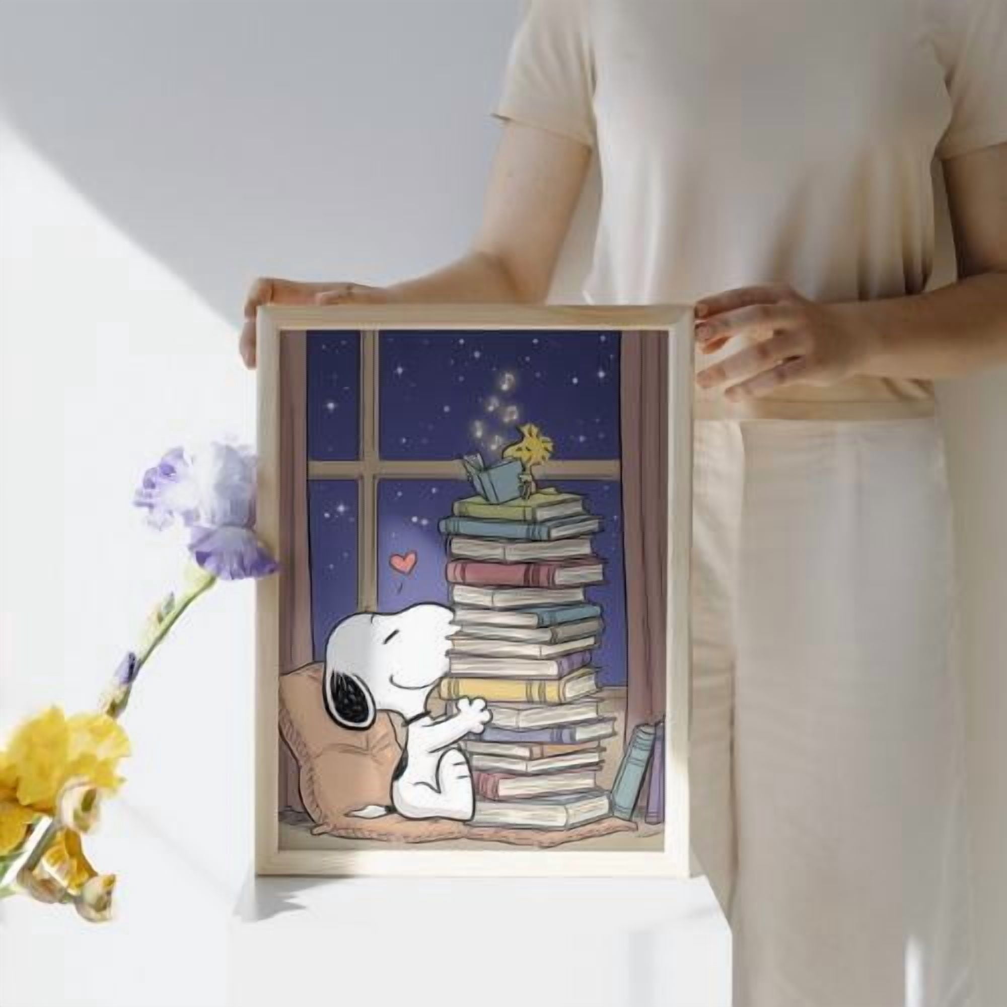 Snoopy Reading Poster Woodstock Book Art Cozy Cartoon Wall Print ...