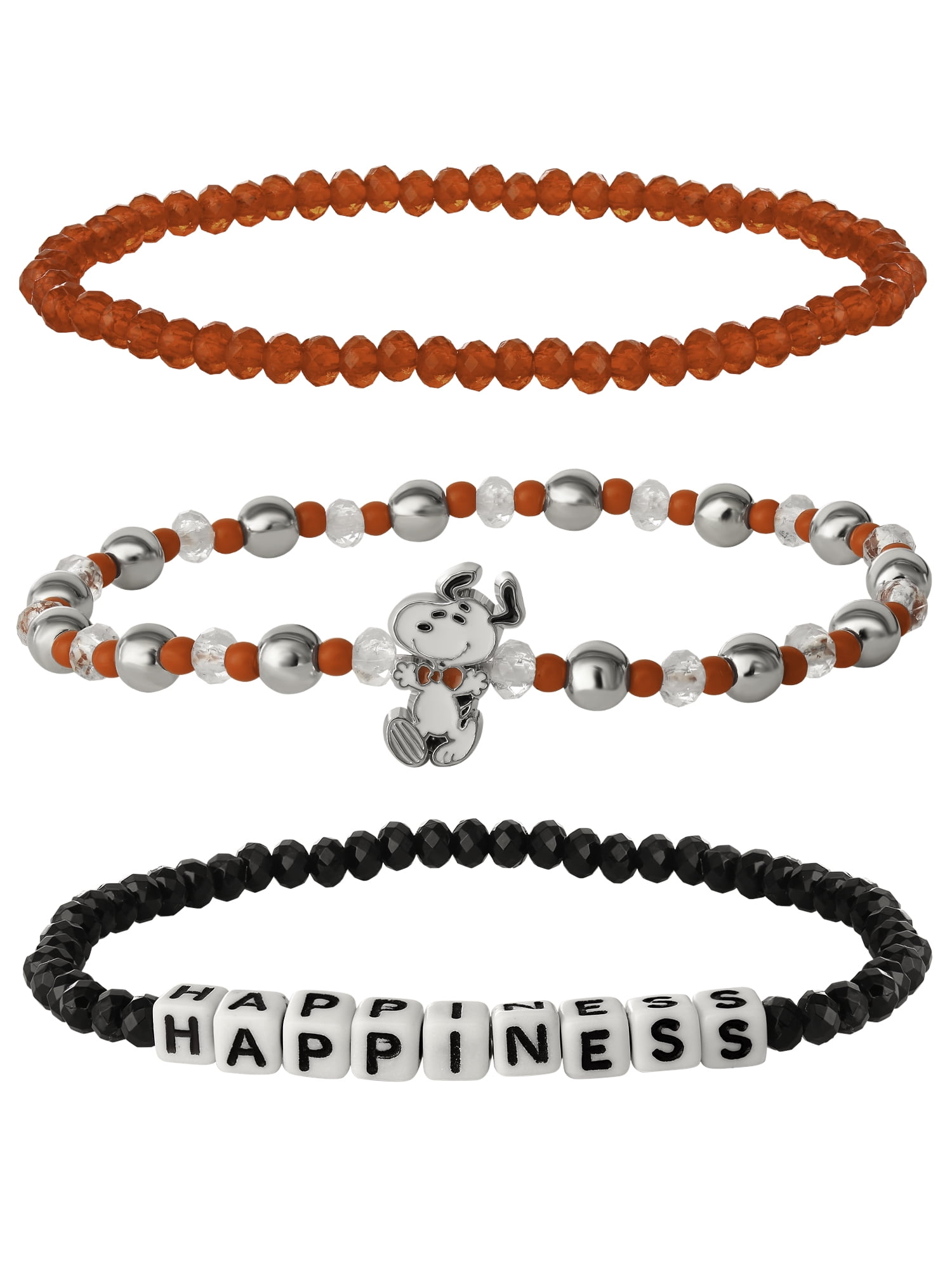 Snoopy Girls’ Stretch Bracelet 3-Piece Set – “Happiness” Snoopy ...