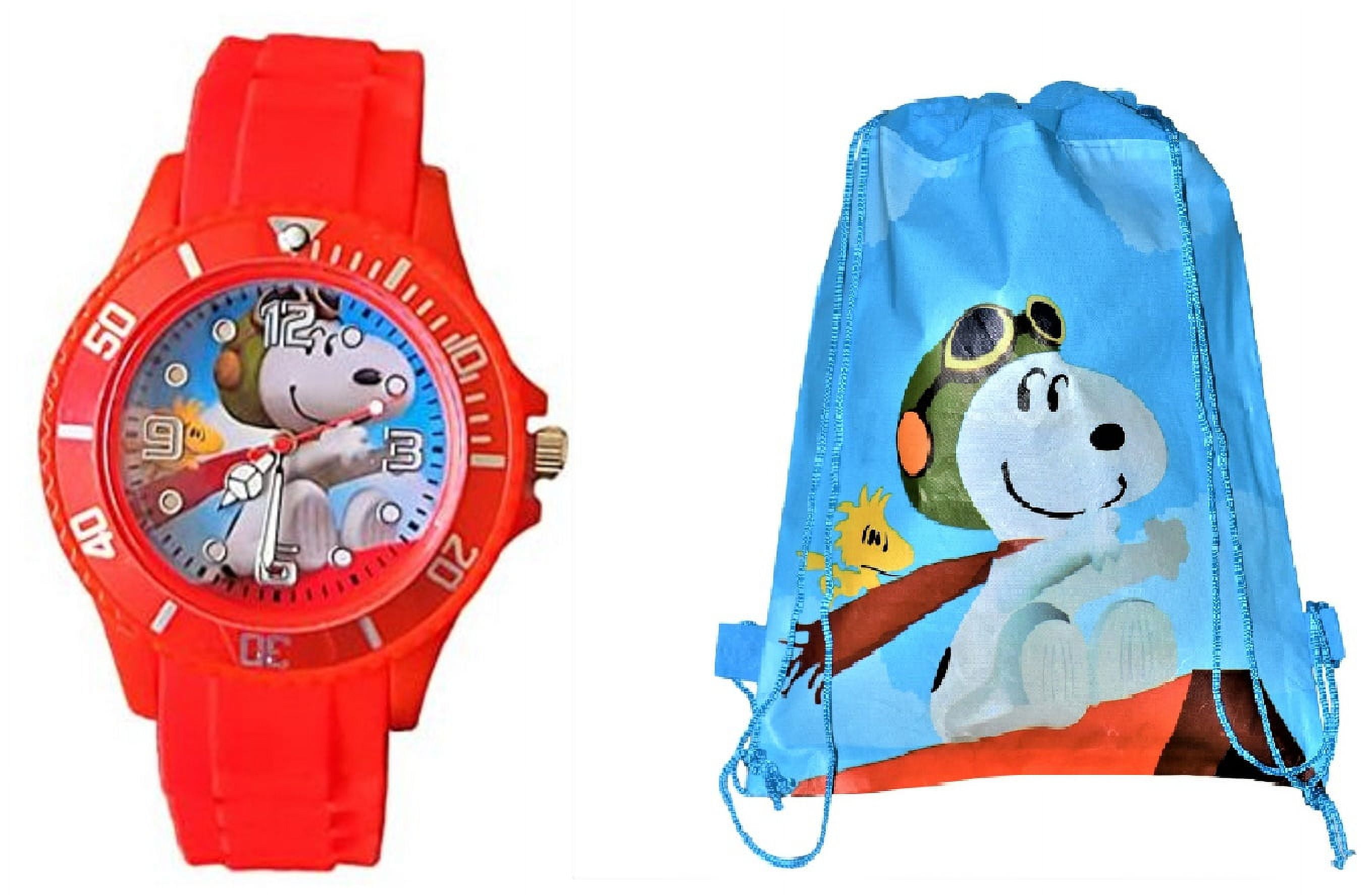 Peanuts Snoopy & Woodstock Unisex Gift Set: Wrist Watch & Drawstring ...