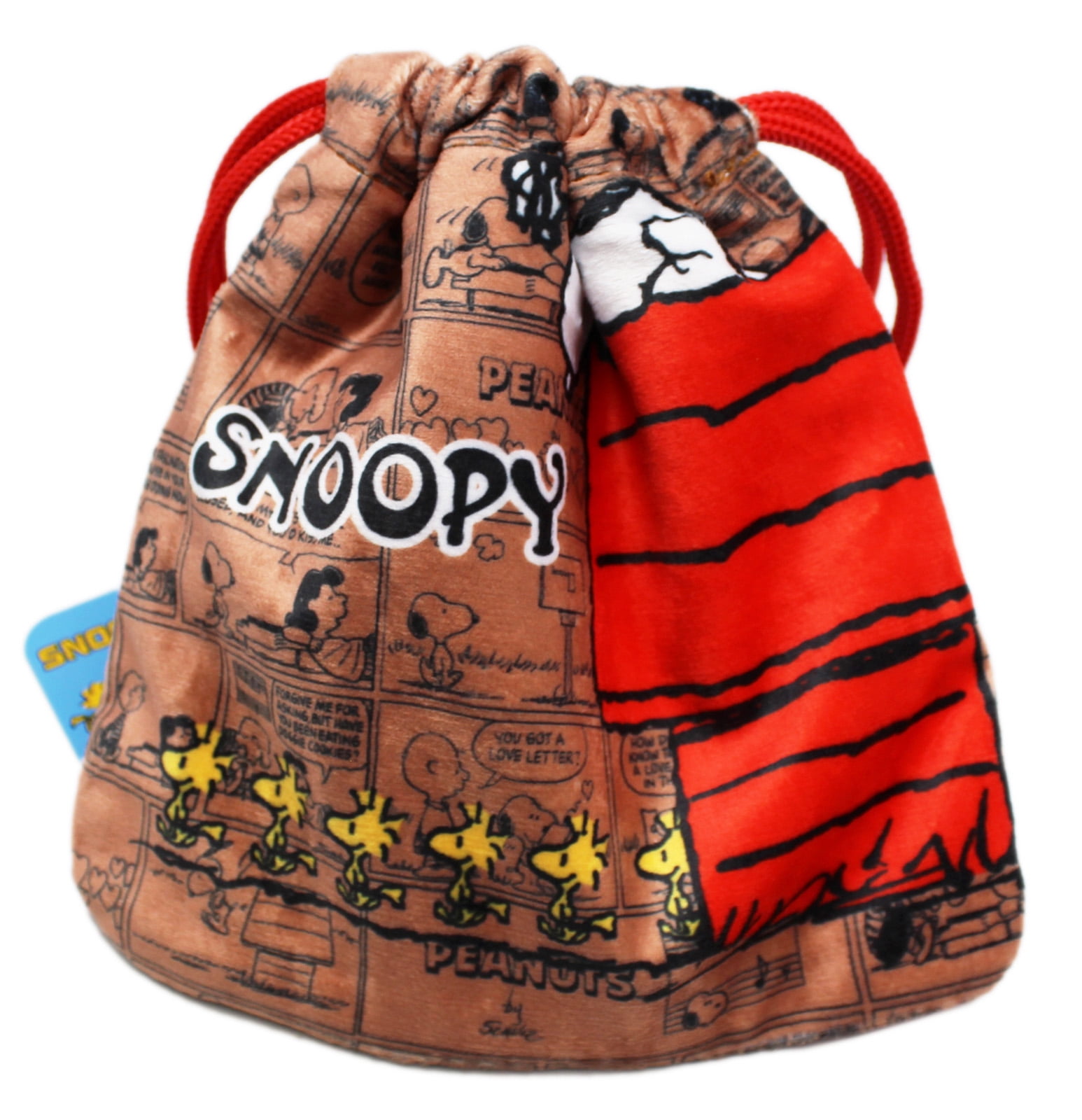 Snoopy and Woodstock Comic Strip Background Brown Drawstring Bag ...