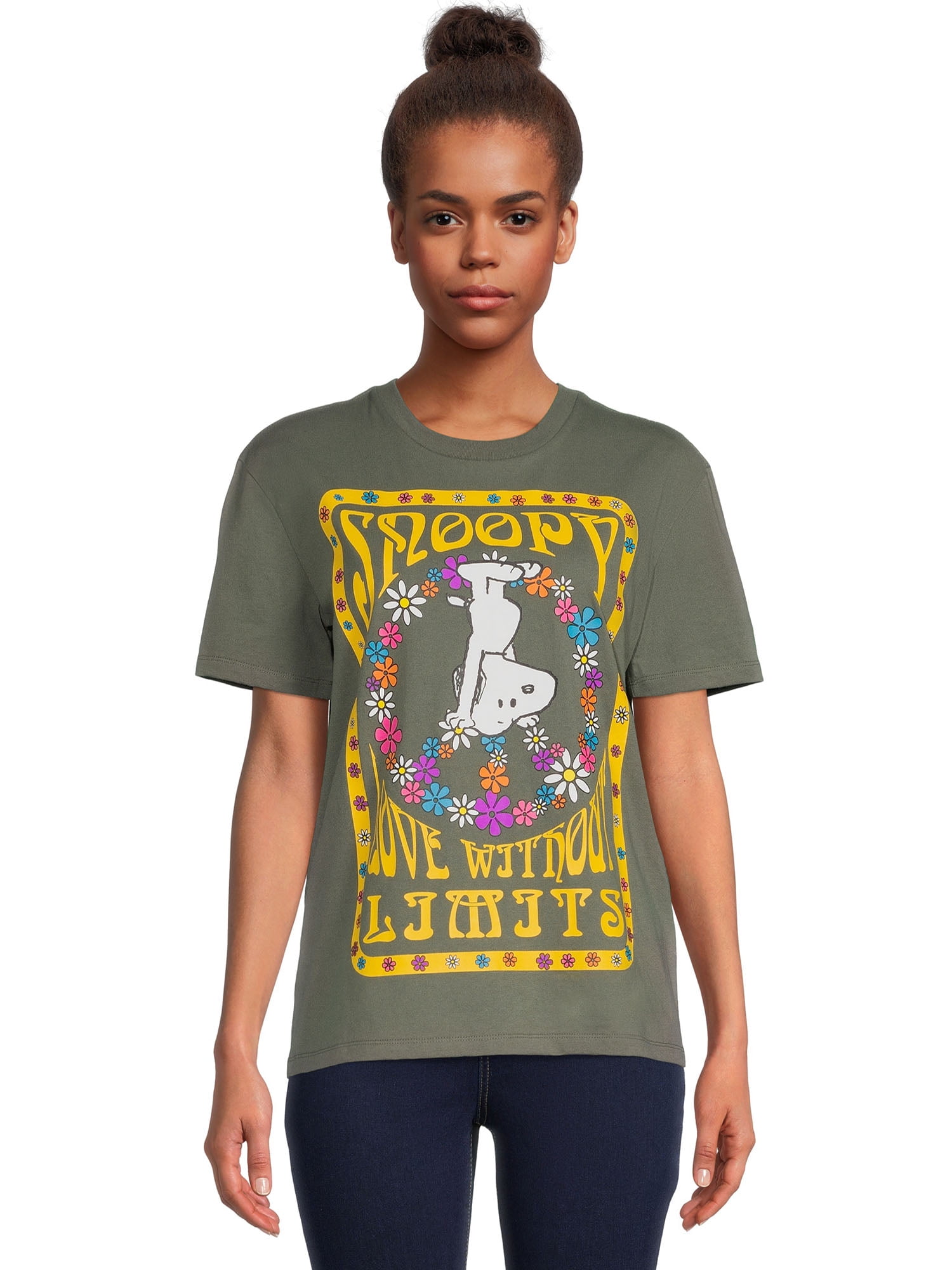 Snoopy by Peanuts Flower Power Short Sleeve Crewneck Graphic T-Shirt ...