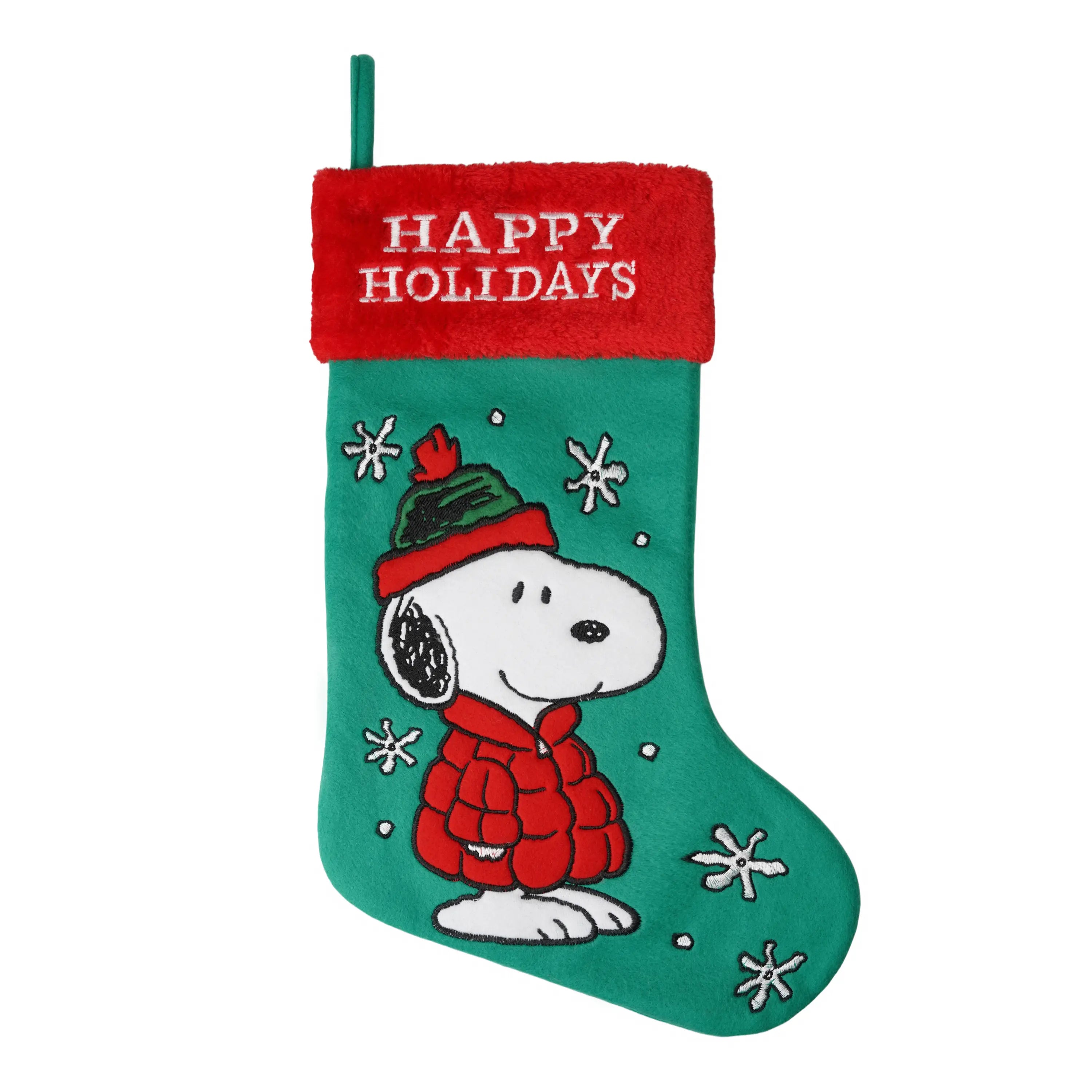 Snoopy in Puffer Jacket Embroidered Christmas Stocking - Walmart.com