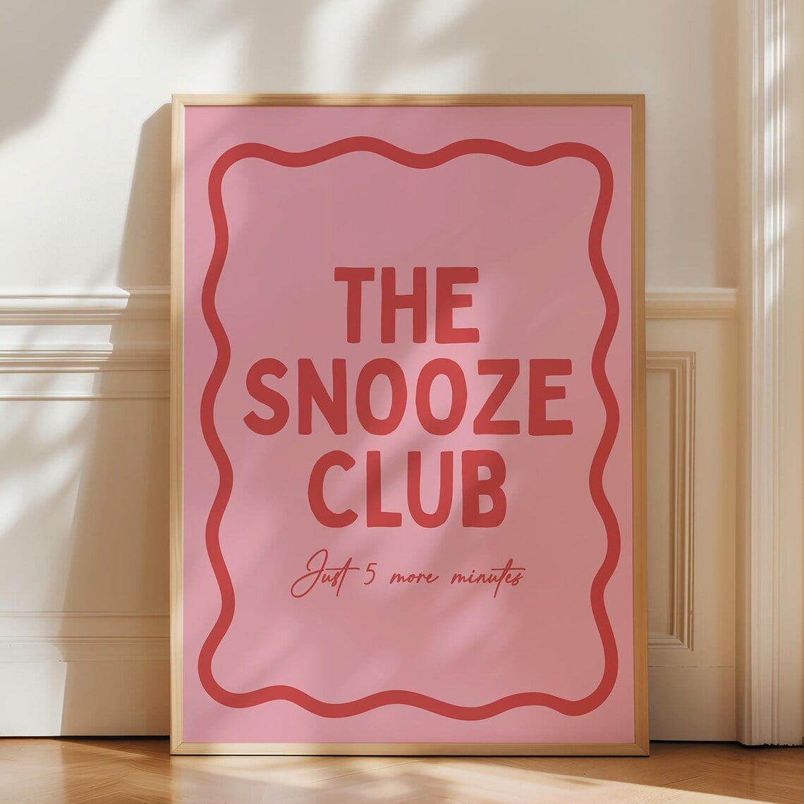 The Snooze Club Trendy Wall Art, Above The Bed Poster, Pink Red And ...