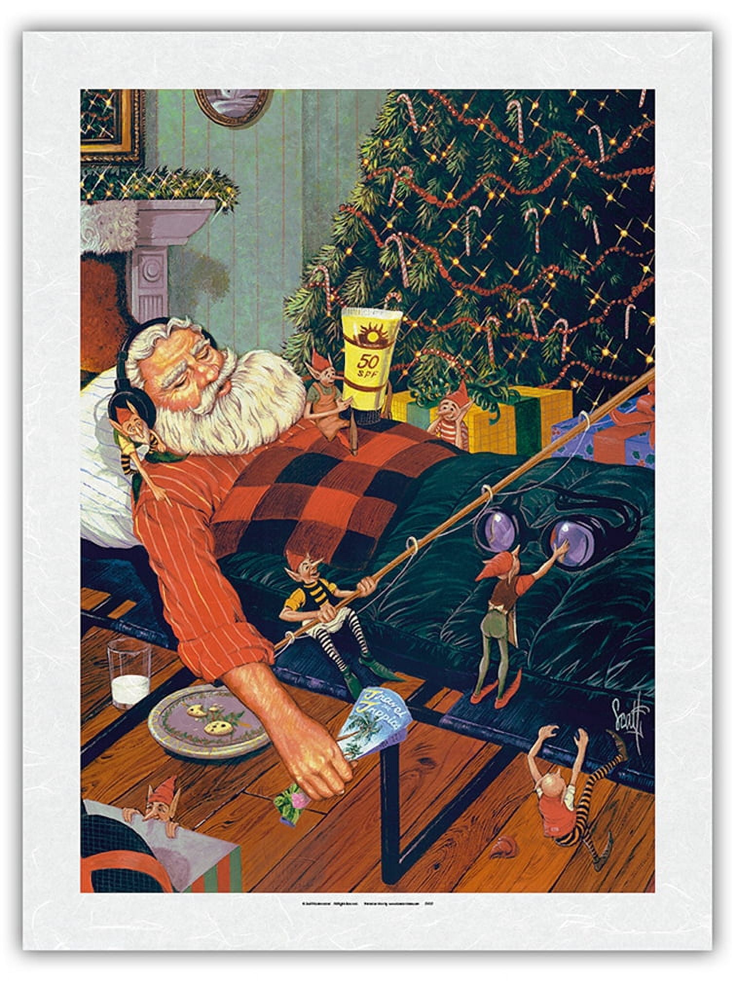 Snoozing Santa - Christmas Elves - From an Original Color Painting by ...