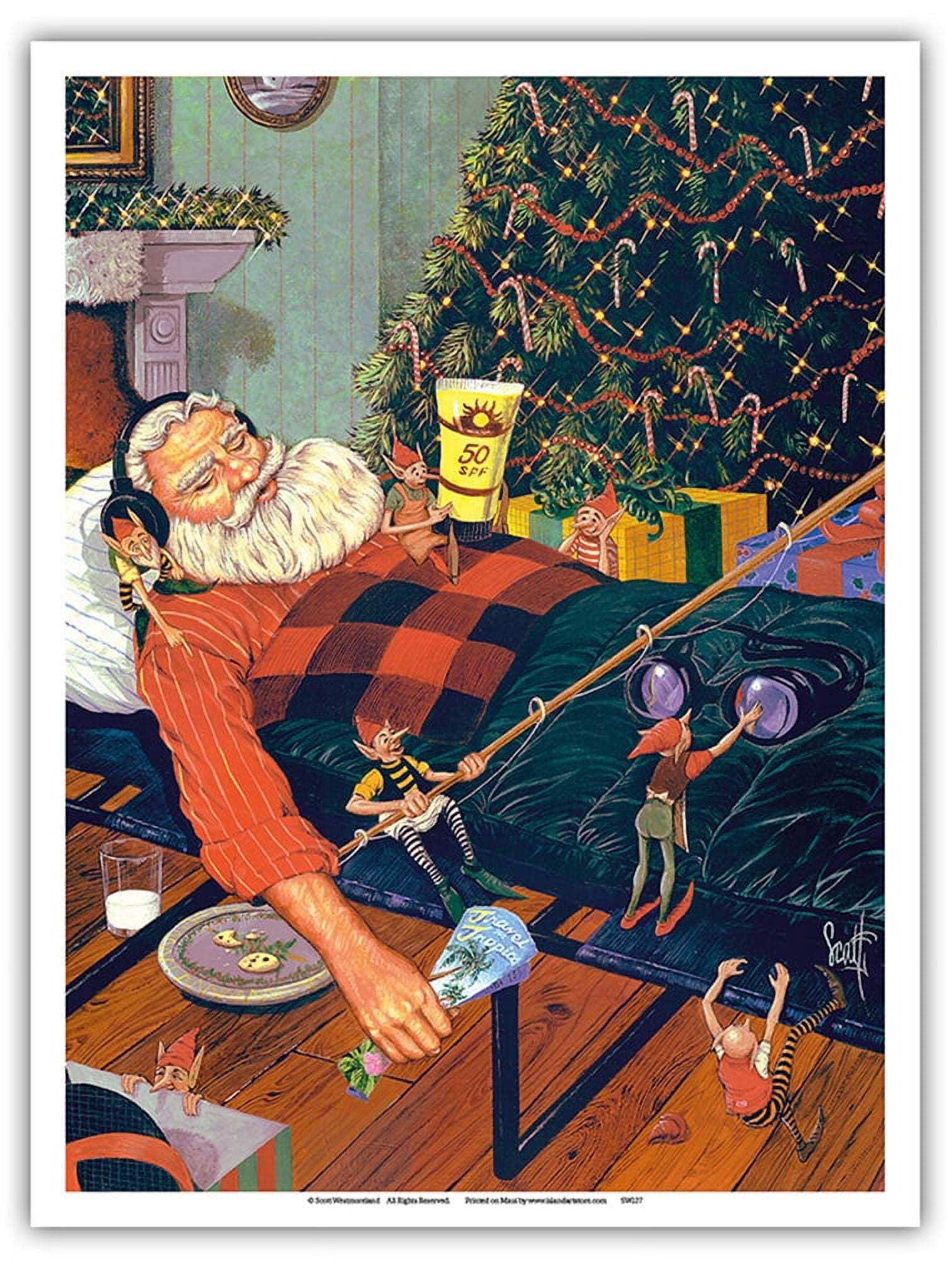 Snoozing Santa - Christmas Elves - From an Original Color Painting by Scott Westmoreland ...