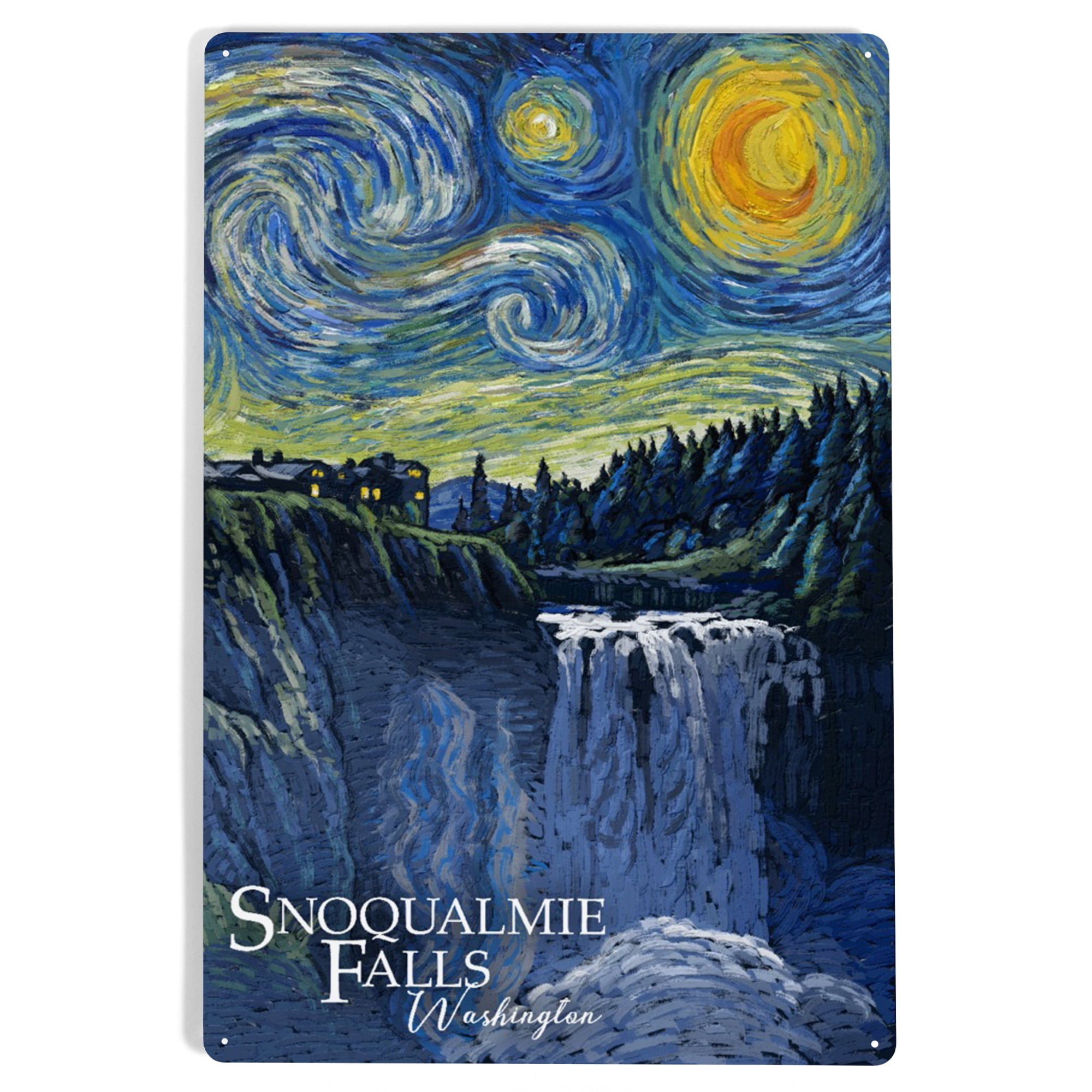 Snoqualmie Falls, Washington, Van Gogh Starry Night (12x18 Aluminum Art ...