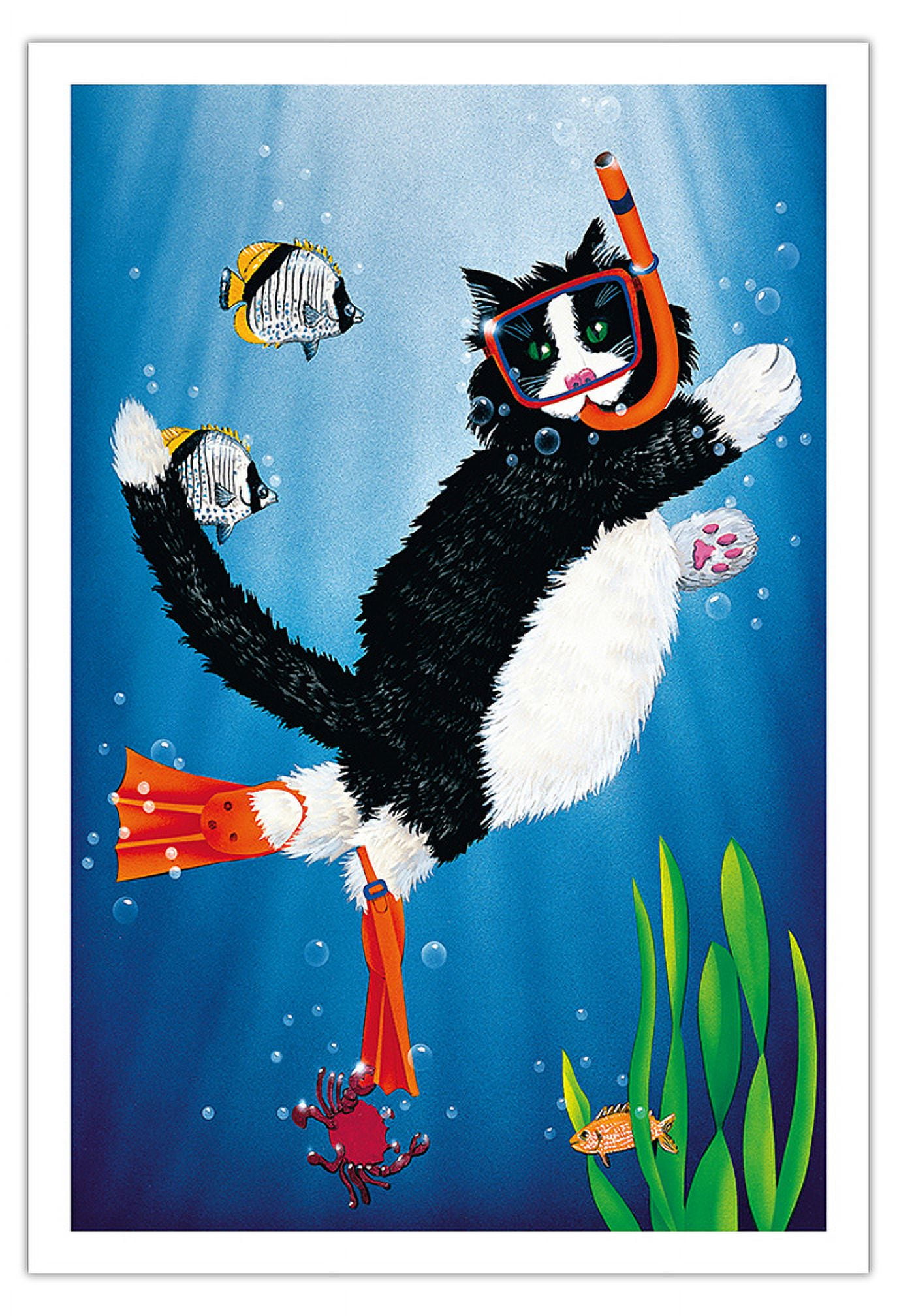 Snorkel Kitty - Underwater Snorkeling Cat - From an Original Color ...